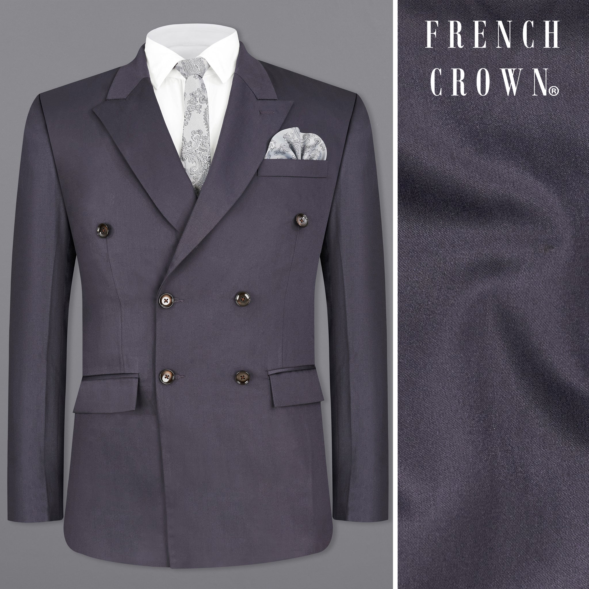 Grey Plain-Solid Double Breasted Premium Wool-blend Blazers For Men