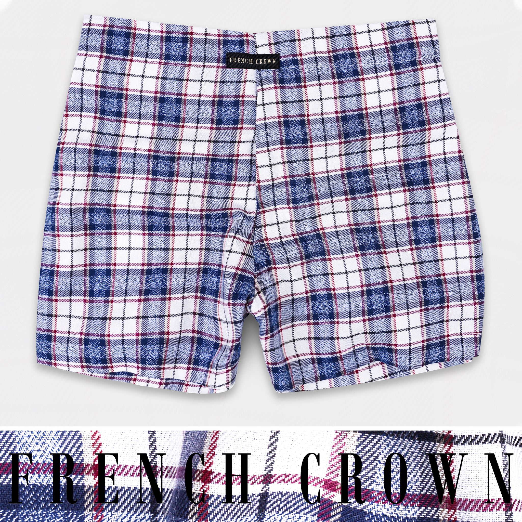 Cloud Burst Blue and White Checks Plaid Premium Cotton Boxers For Man