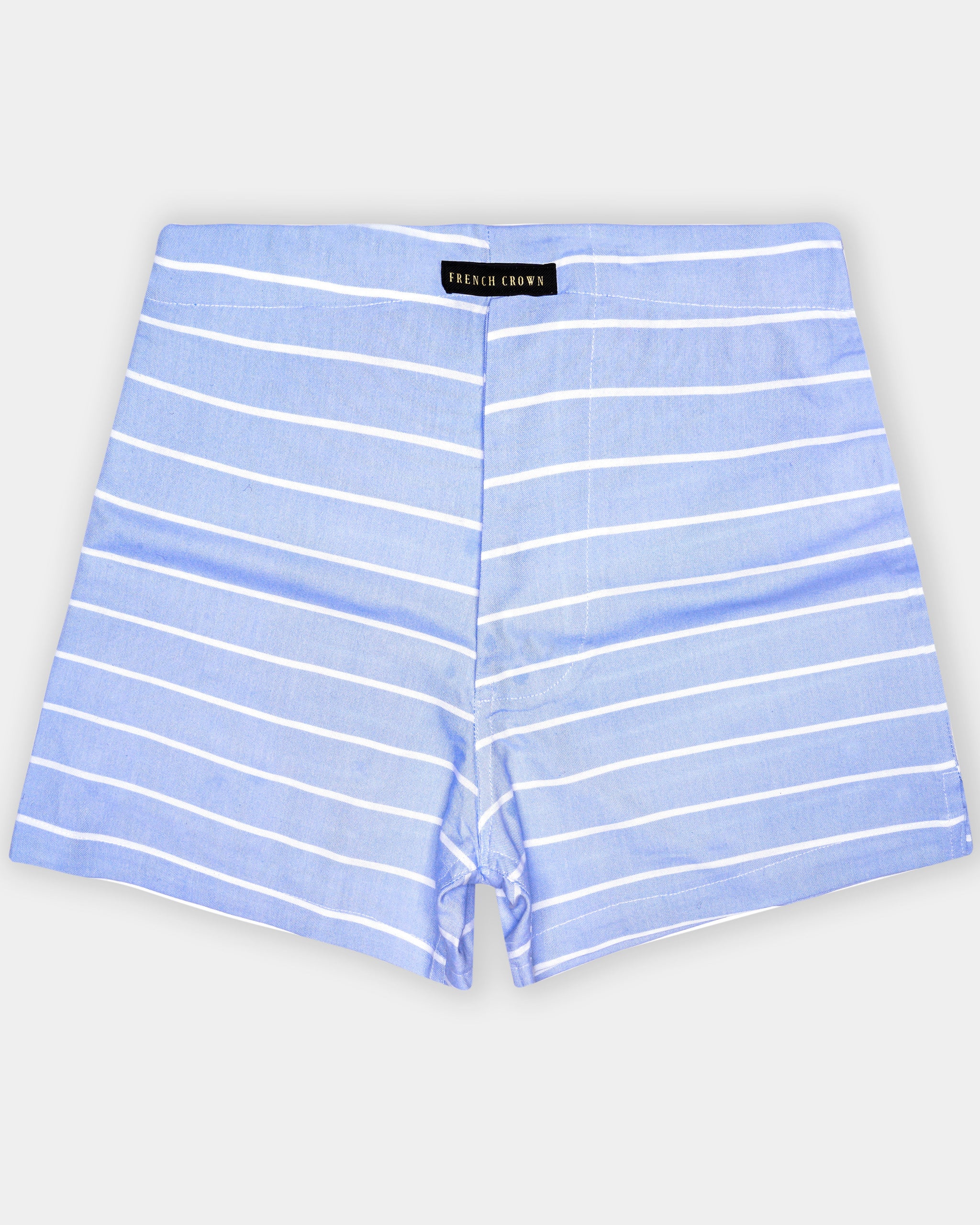 Periwinkle Blue and White Horizontal Striped Oxford Cotton Boxer For Man