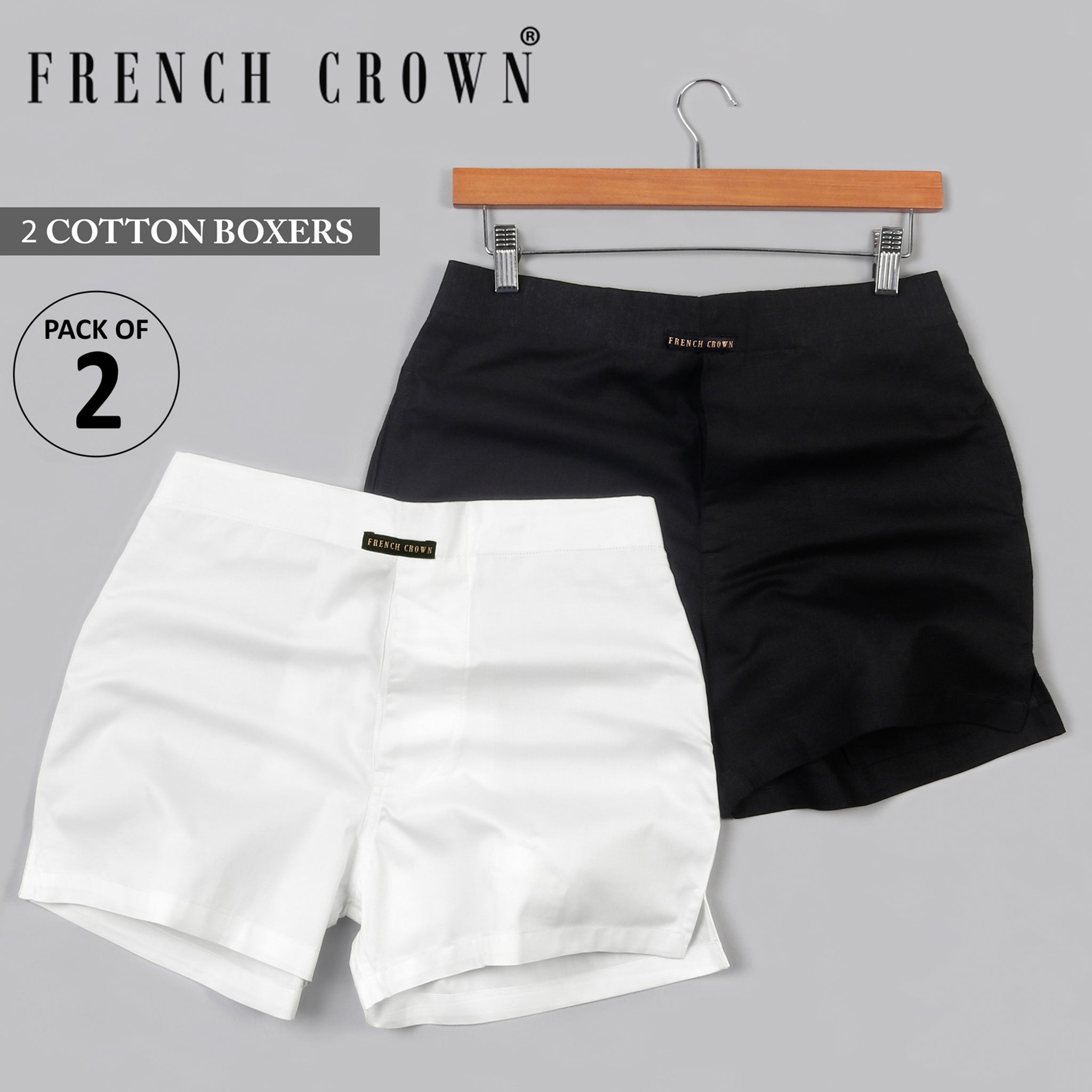 White And Black Plain-Solid Premium Cotton Boxers For Men
