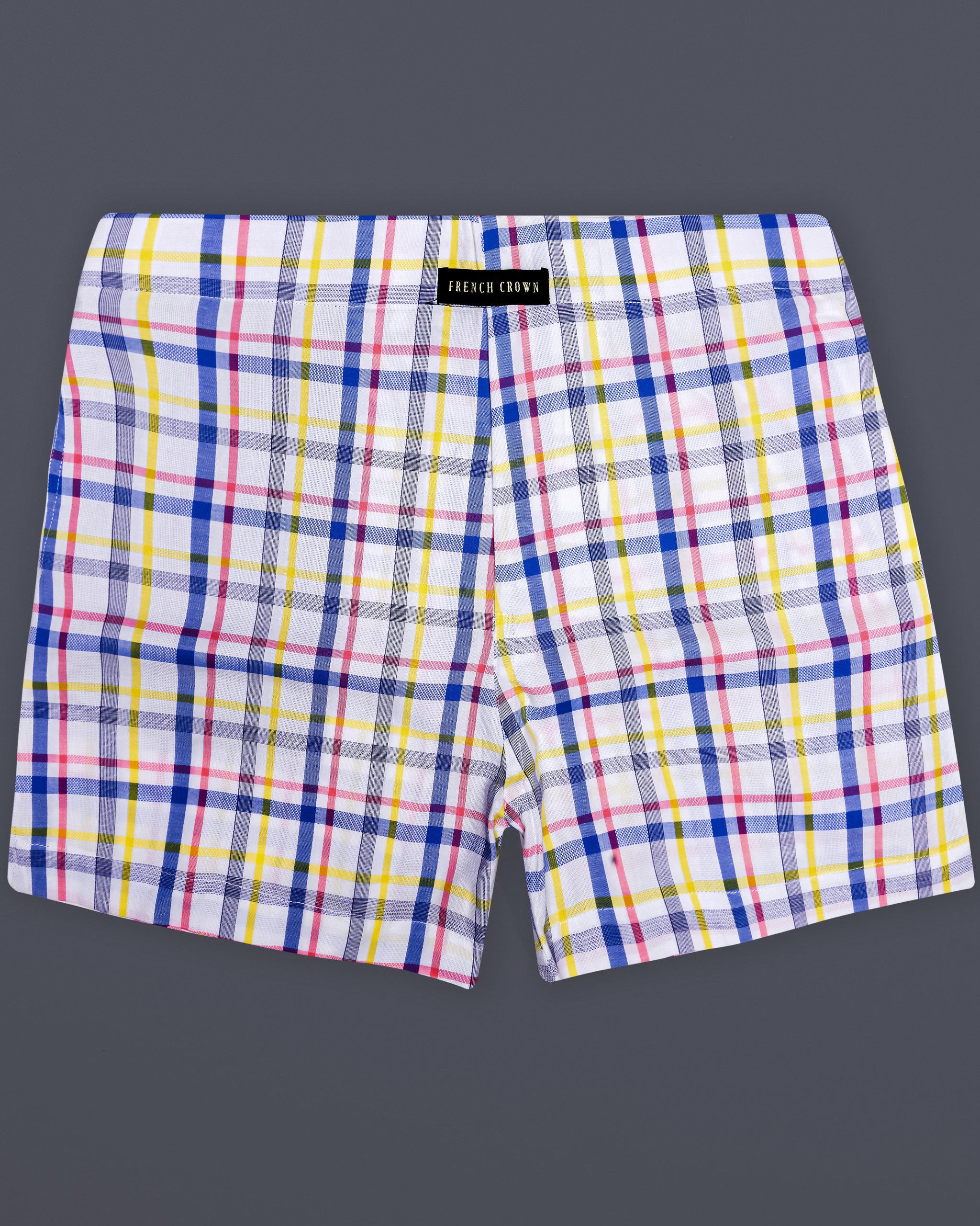 Bright White And Brink Pink Checks Plaid Cotton Boxer For Man