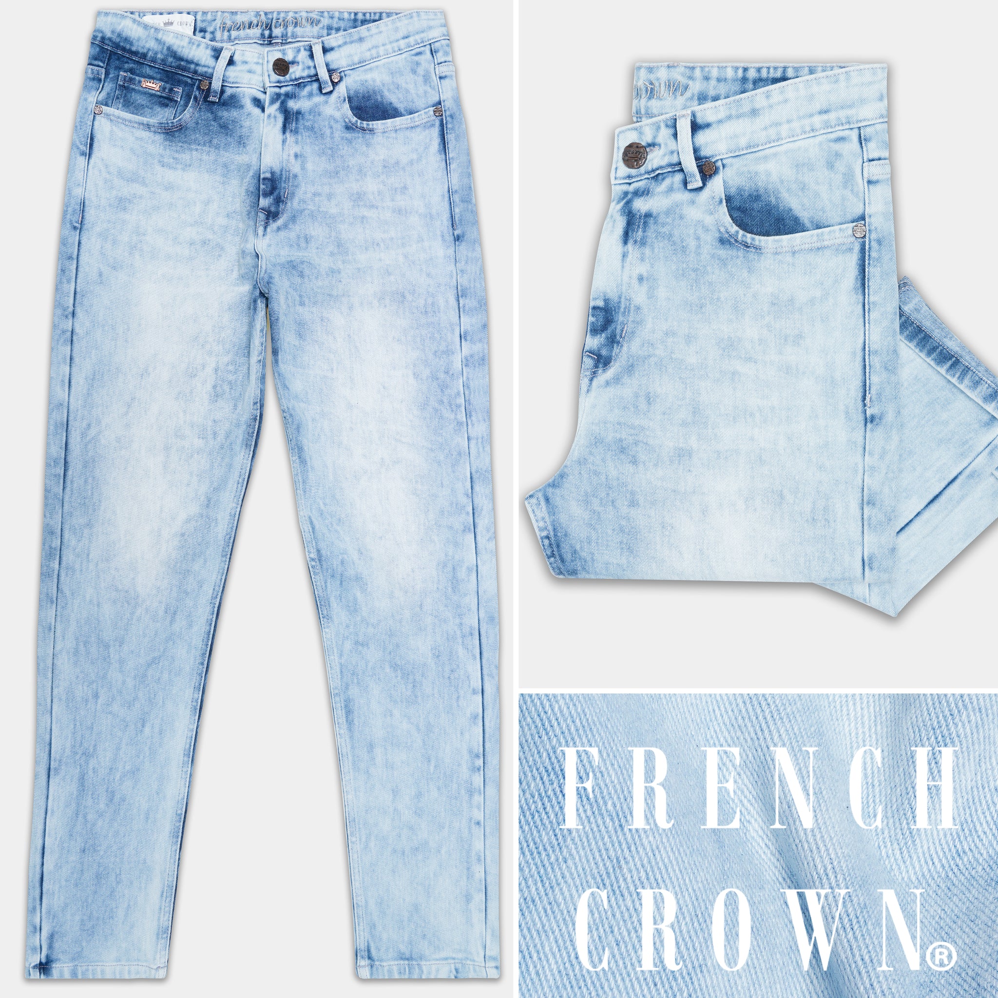 Casper Blue Slim-Tapered Fit Mid-Rise Clean Look Denim Jeans