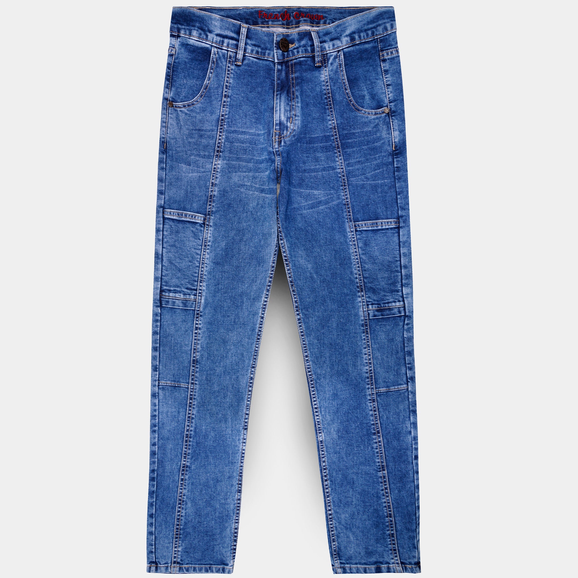 Brandeis Blue Whiskering Washed Slim Fit Mid-Rise Clean Look Denim Jeans