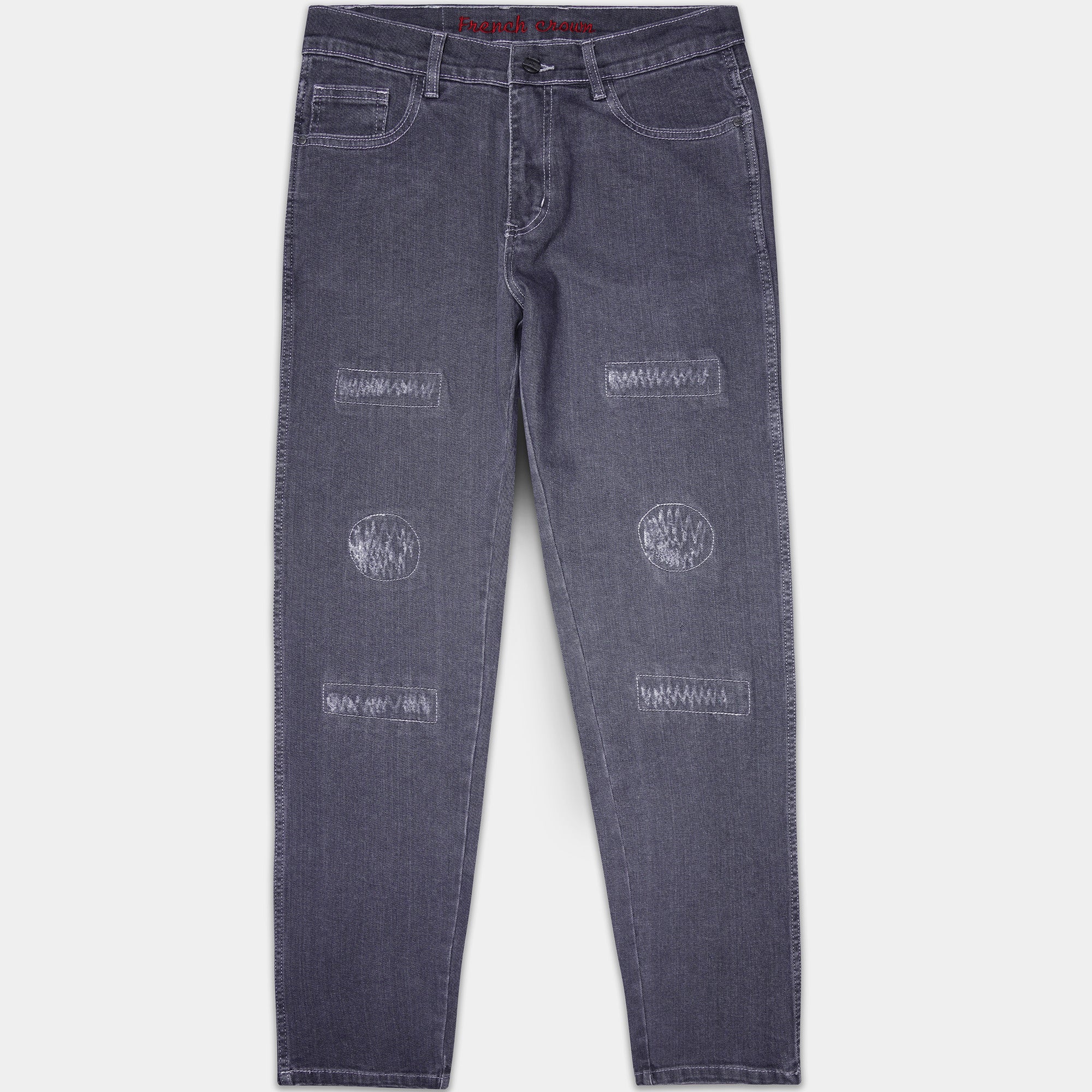 Fuscous Gray Whiskering Regular Fit Mid-Rise Clean Look Denim Jeans