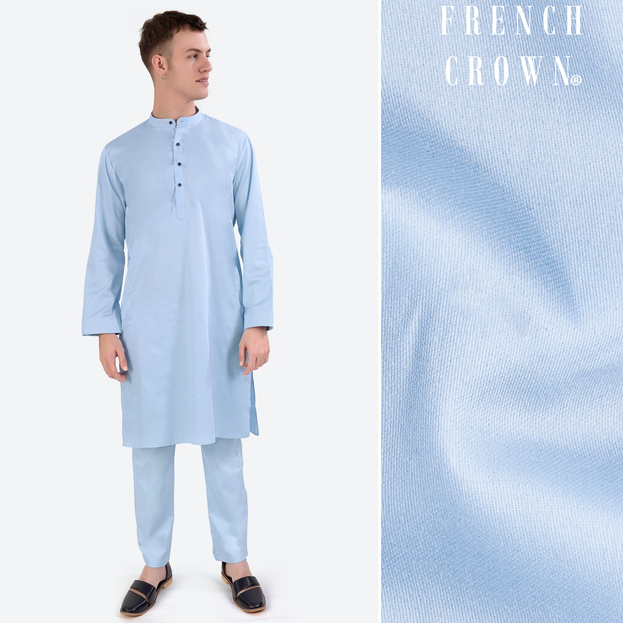 Tropical Blue Plain-Solid Premium Cotton Designer Kurta Sets For Men