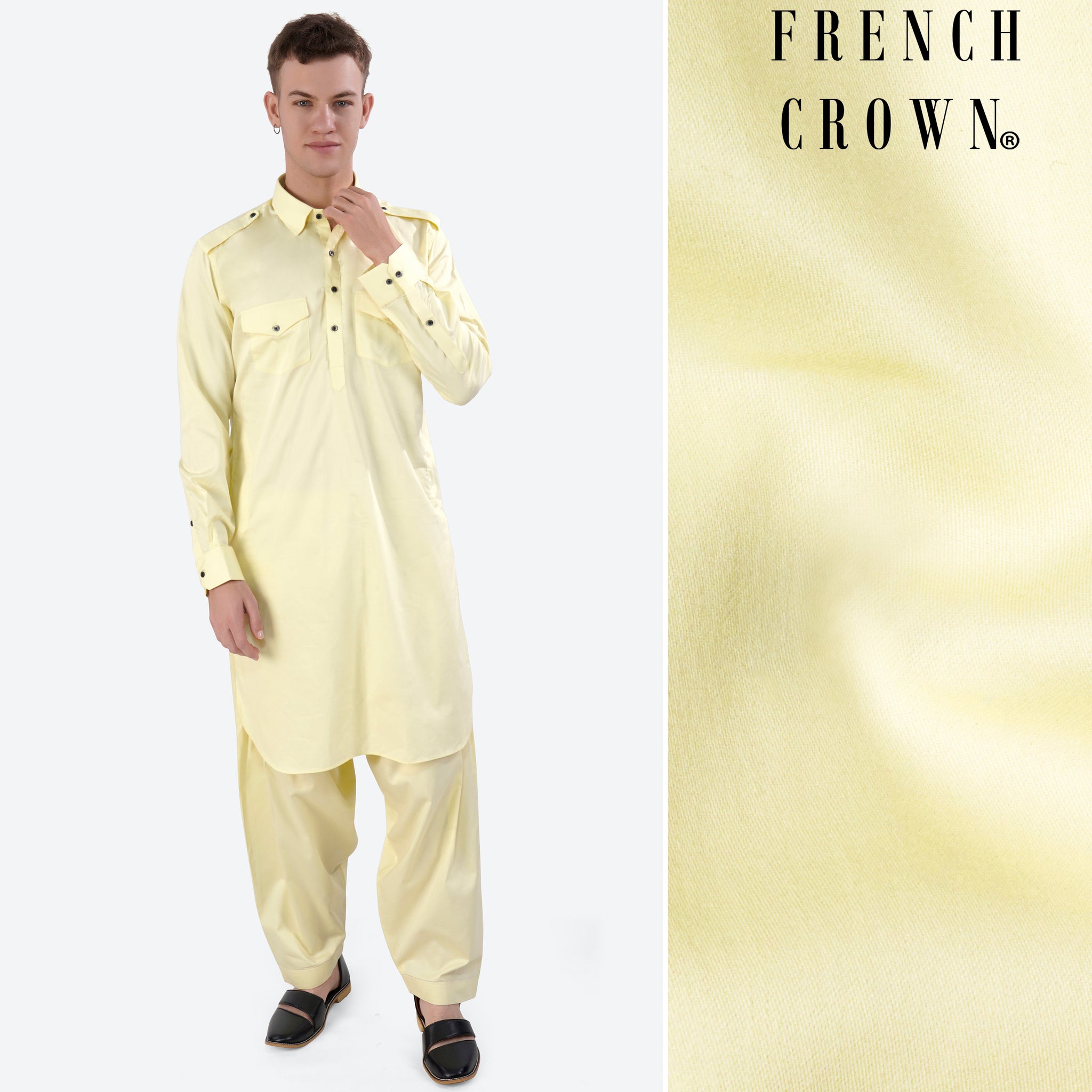 Oasis Yellow Plain-Solid Premium Cotton Designer Kurta Sets For Men
