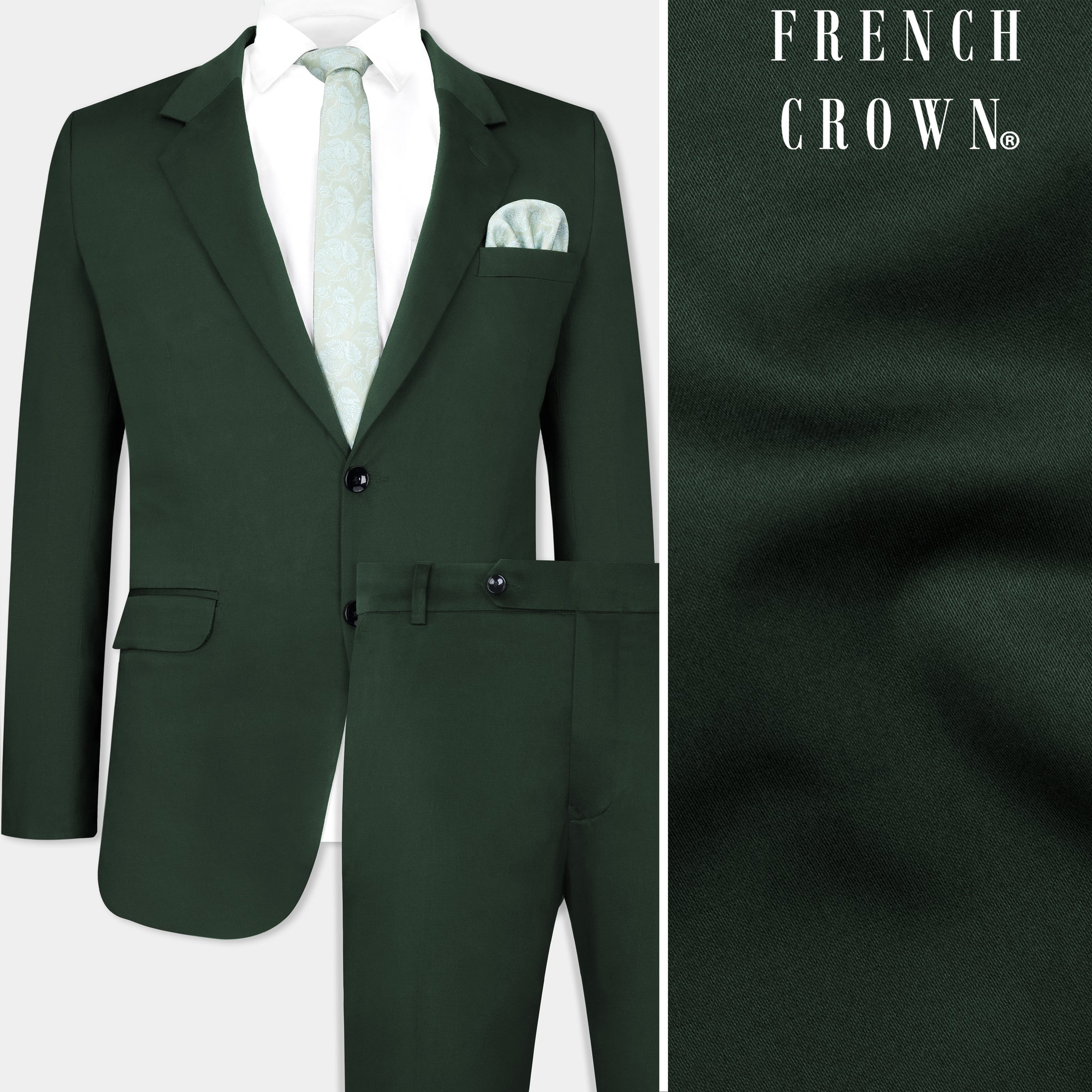 Heavy Metal Green Plain-Solid Premium Cotton Single Breasted Suits for Men.