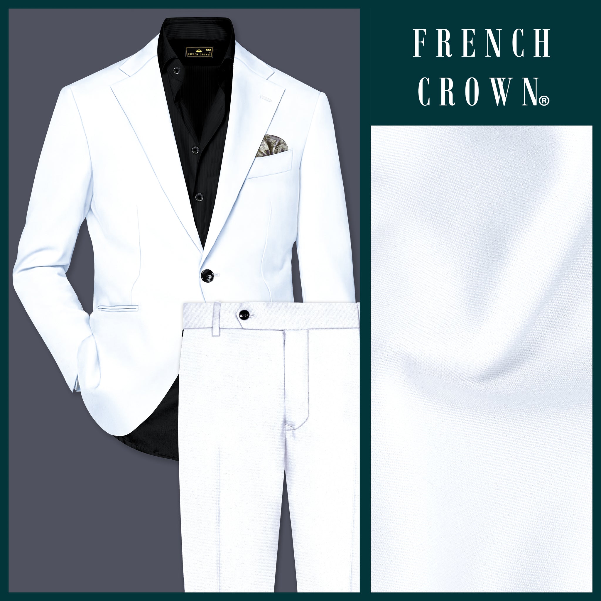 Bright White Ttextured Single Breasted Premium Terry Rayon Suits For Men