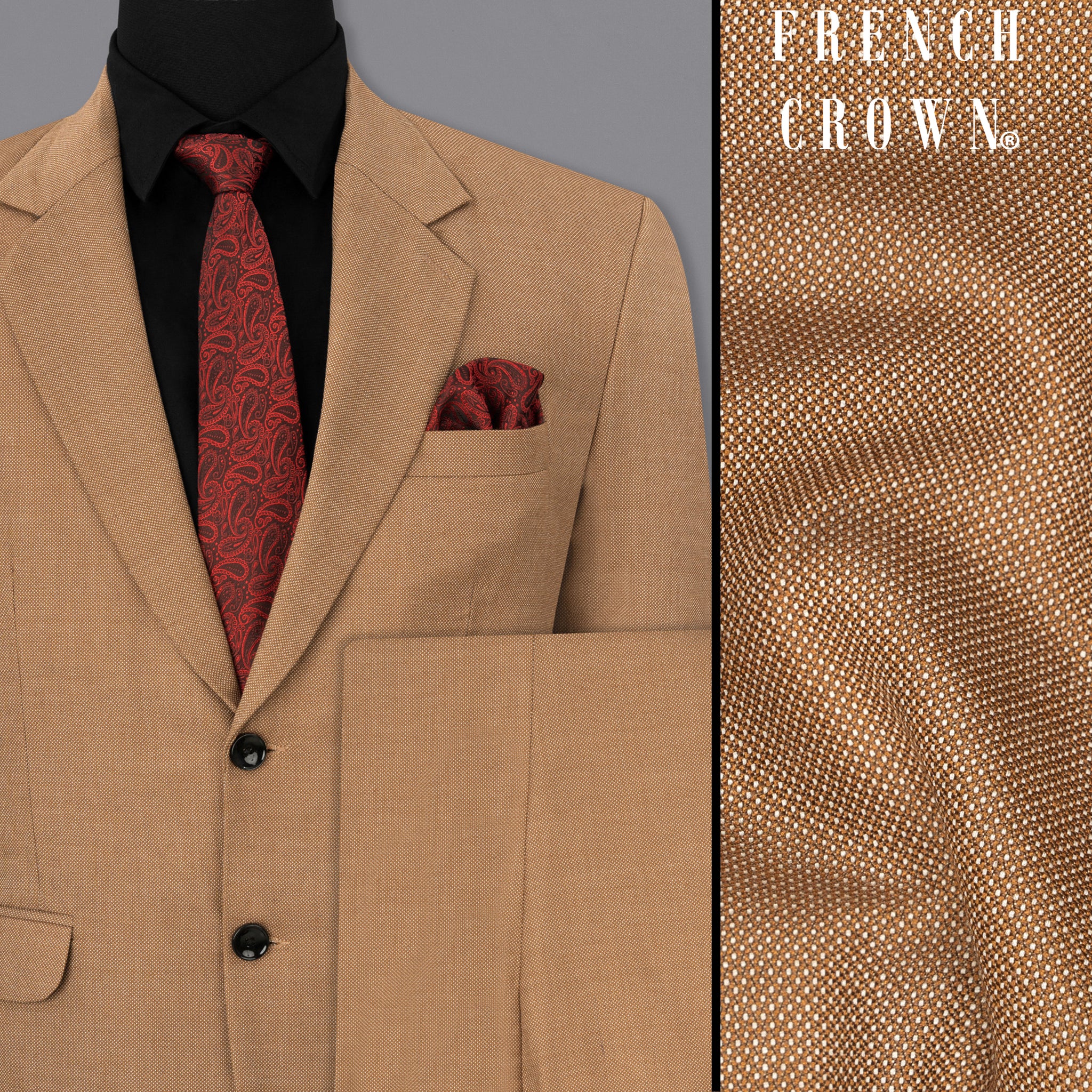 Brownish Textured Single Breasted Premium Wool-Blend Suits For Men