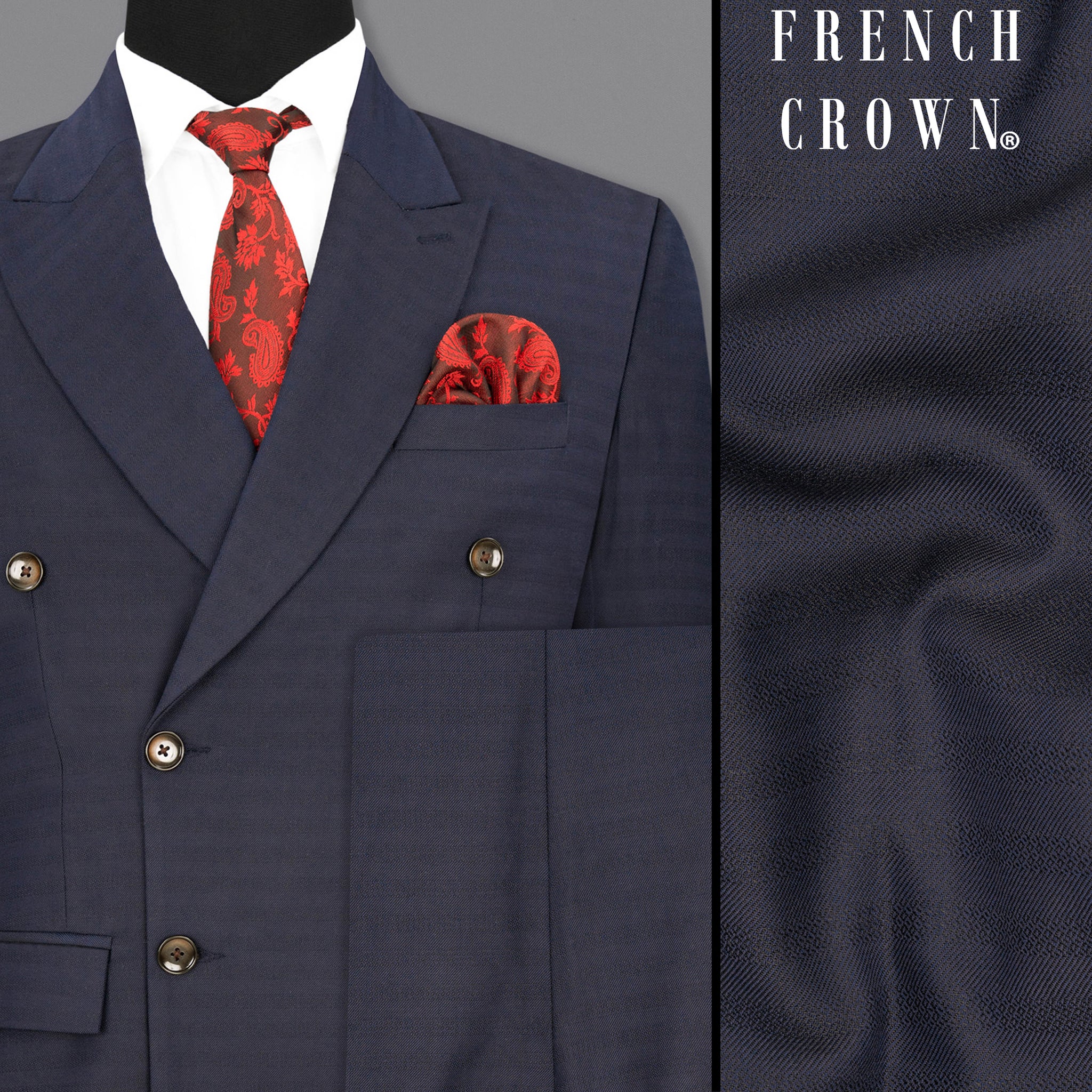 Tuna Blue Stripes Double Breasted Premium Terry-Rayon Suits For Men