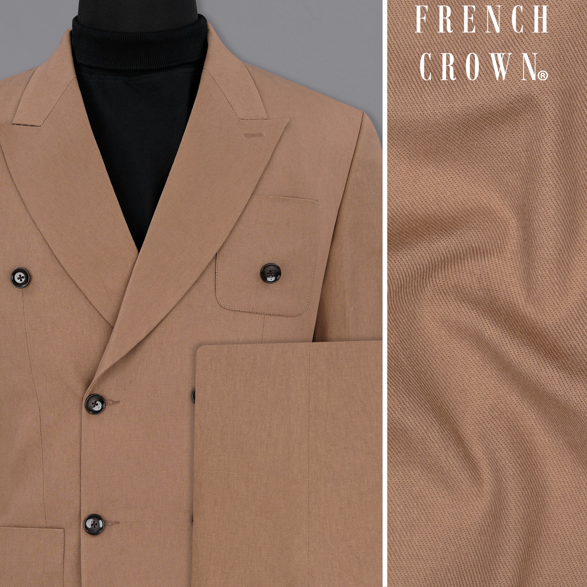 Dark Chestnut Brown Plain-Solid Premium Cotton Double Breasted Suits ...