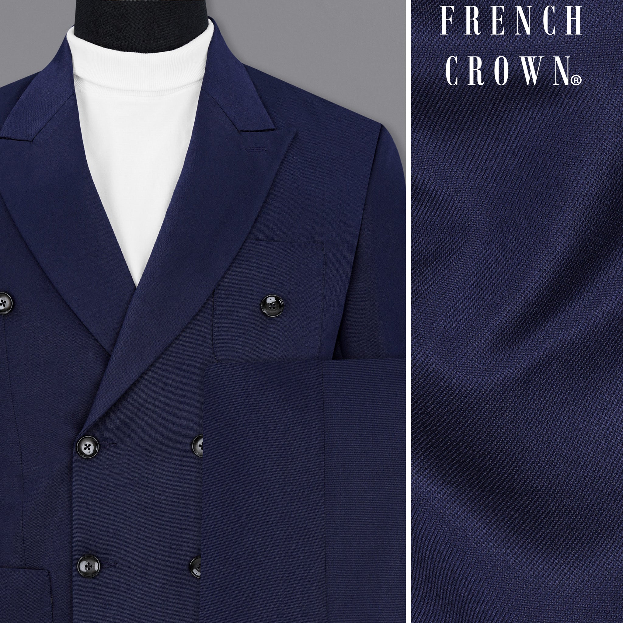 Thunder Blue Plain-Solid Premium Terry-Rayon Double Breasted Suits for Men.