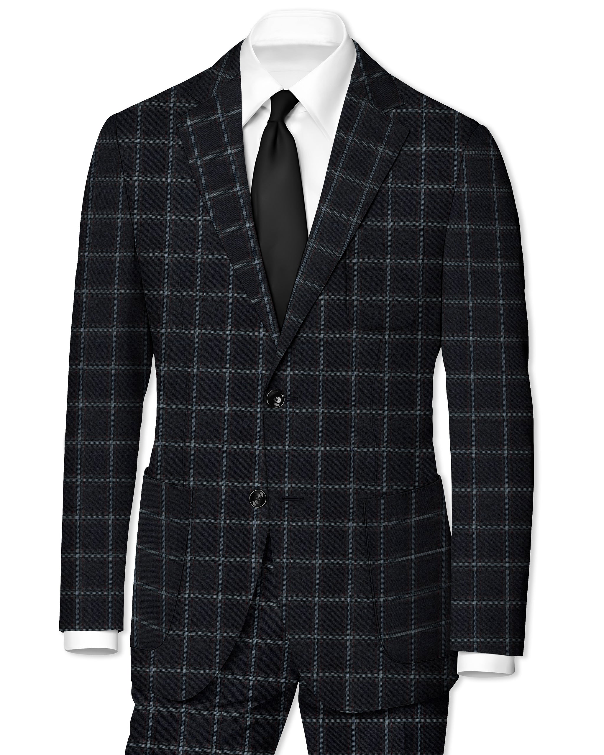 Baltic Sea Checks-Plaid Premium Terry-Rayon Single Breasted Suits for Men.
