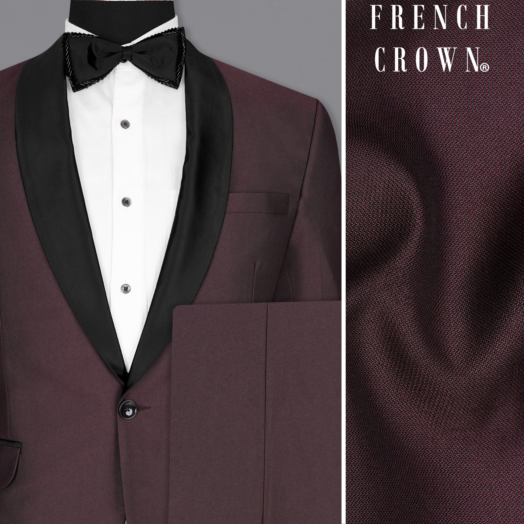 Bistre Wine Plain-Solid Premium Terry-Rayon Tuxedo Suits for Men.