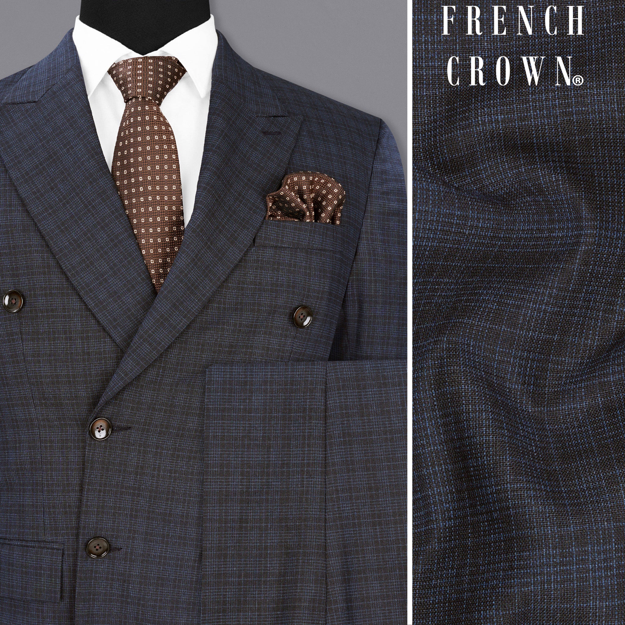 Ebony Clay Gray and Metallic Blue Checks-PlaidPremium Terry-Rayon ...