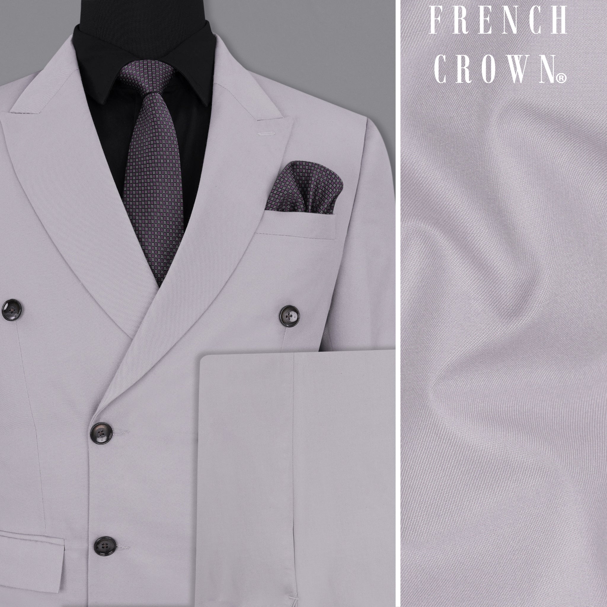 Amethyst Smoke Gray Plain-Solid Premium Terry-Rayon Double Breasted ...