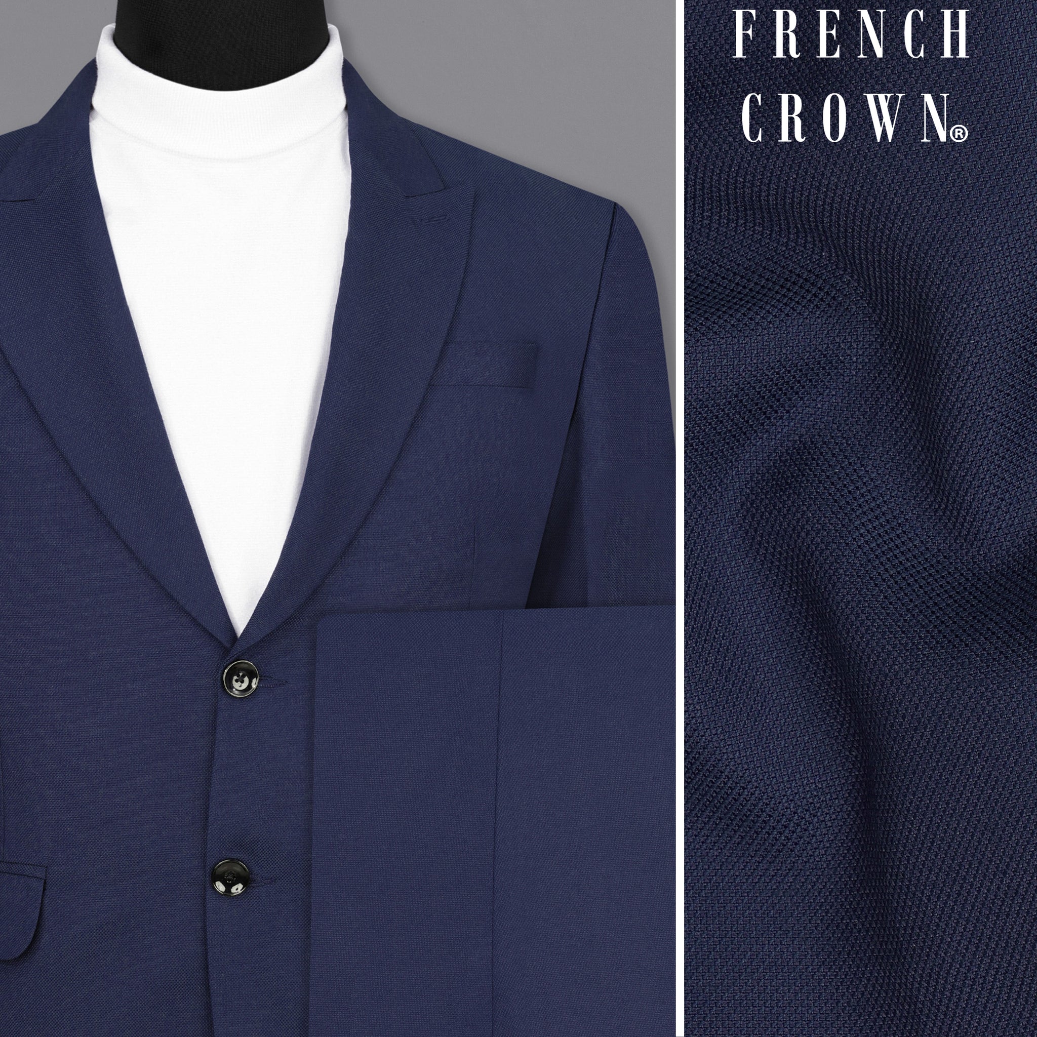 Martinique Blue Textured Premium Terry Rayon Single-Breasted-Suits for Men.