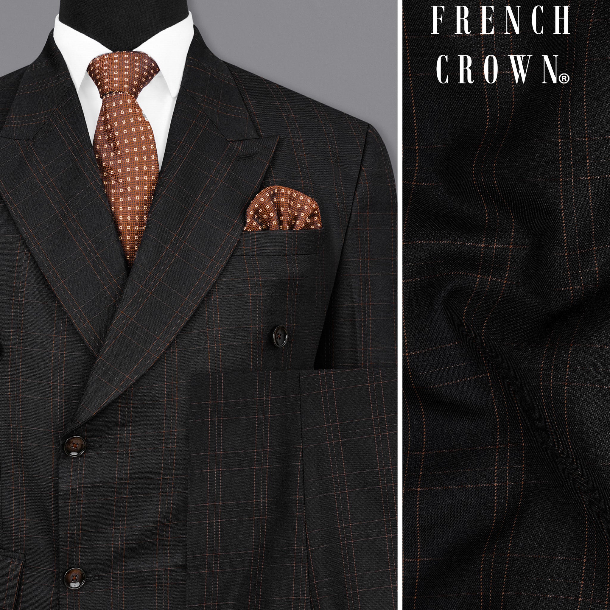 Jaguar Black Checks-Plaid Premium Terry Rayon Double-Breasted-Suits for ...