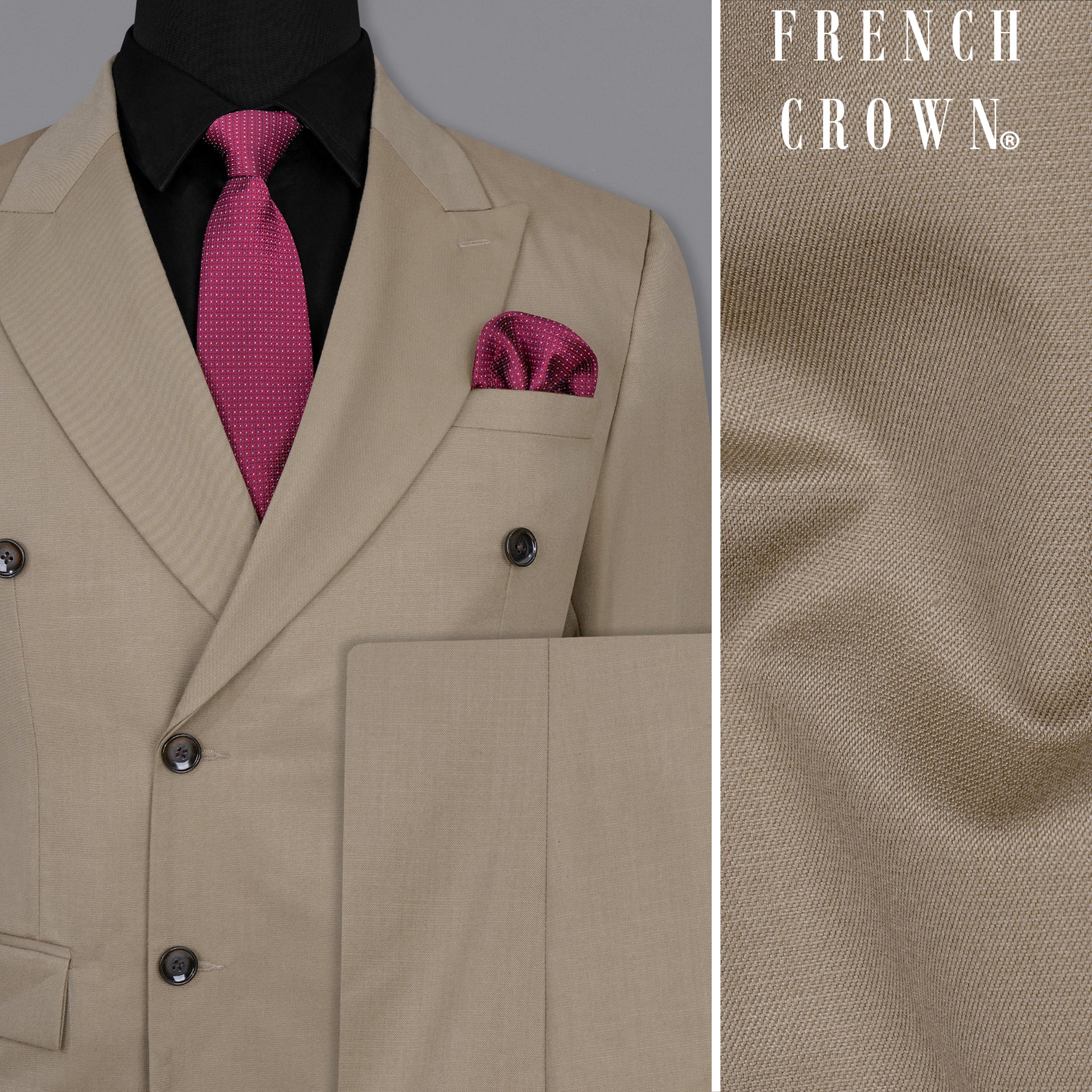 Stonewall Brown Textured Premium Terry Rayon Double-Breasted-Suits for Men.