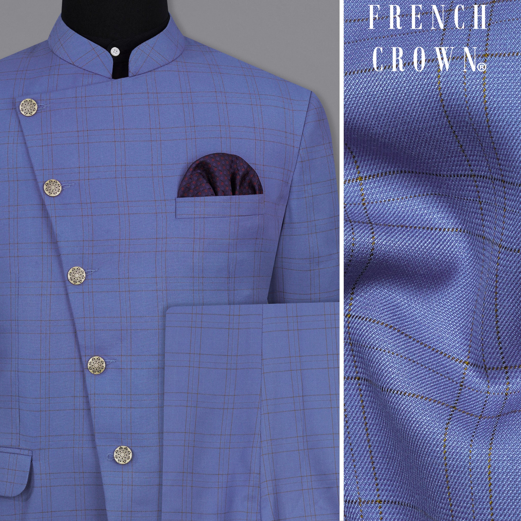 Scampi Blue With Pickled Brown Checks-Plaid Premium Terry Rayon ...