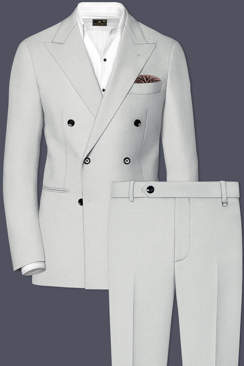 Pale Slate Gray Textured Premium Terry Rayon Double-Breasted-Suits for Men.