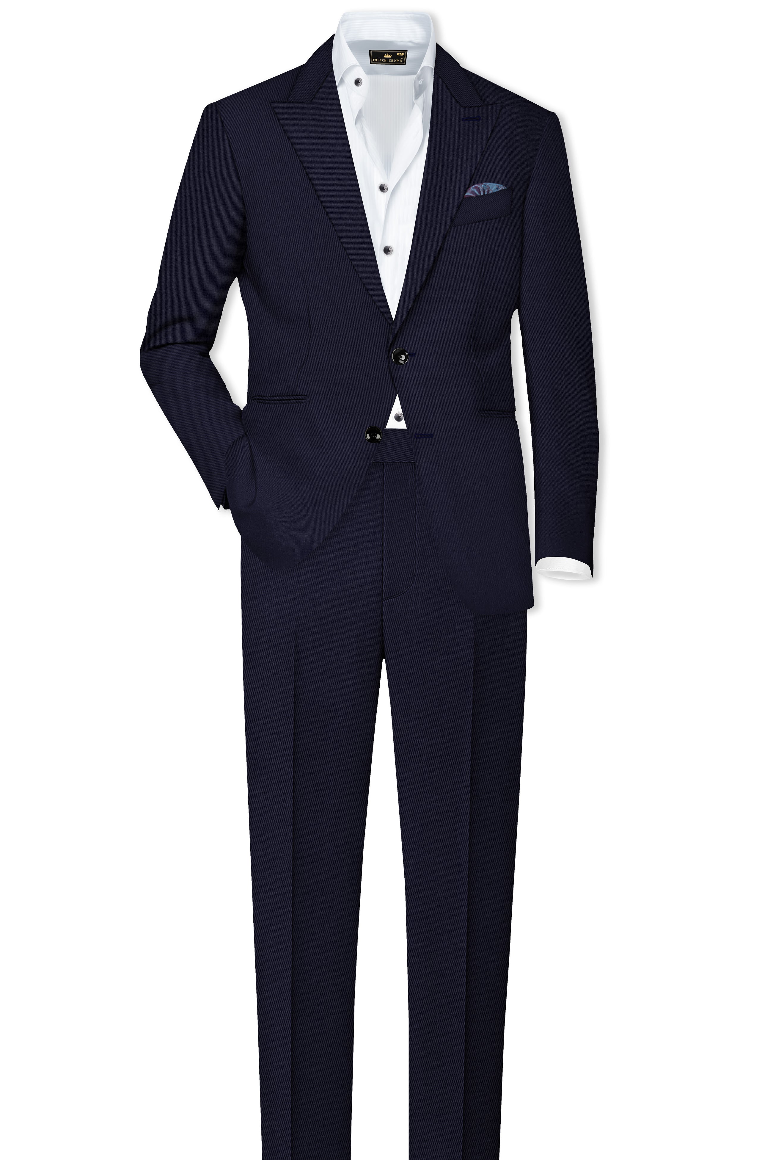 Haiti Blue Textured Premium Terry Rayon Single-Breasted-Suits for Men.