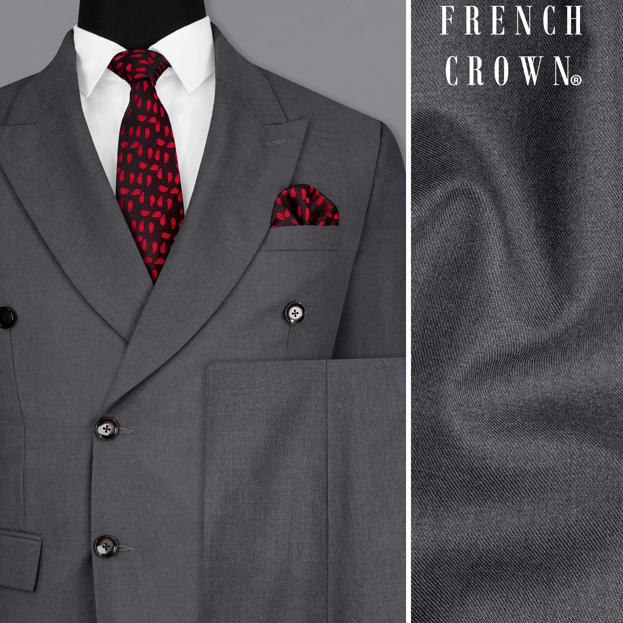 Wenge Gray Textured Premium Terry Rayon Double-Breasted-Suits for Men.