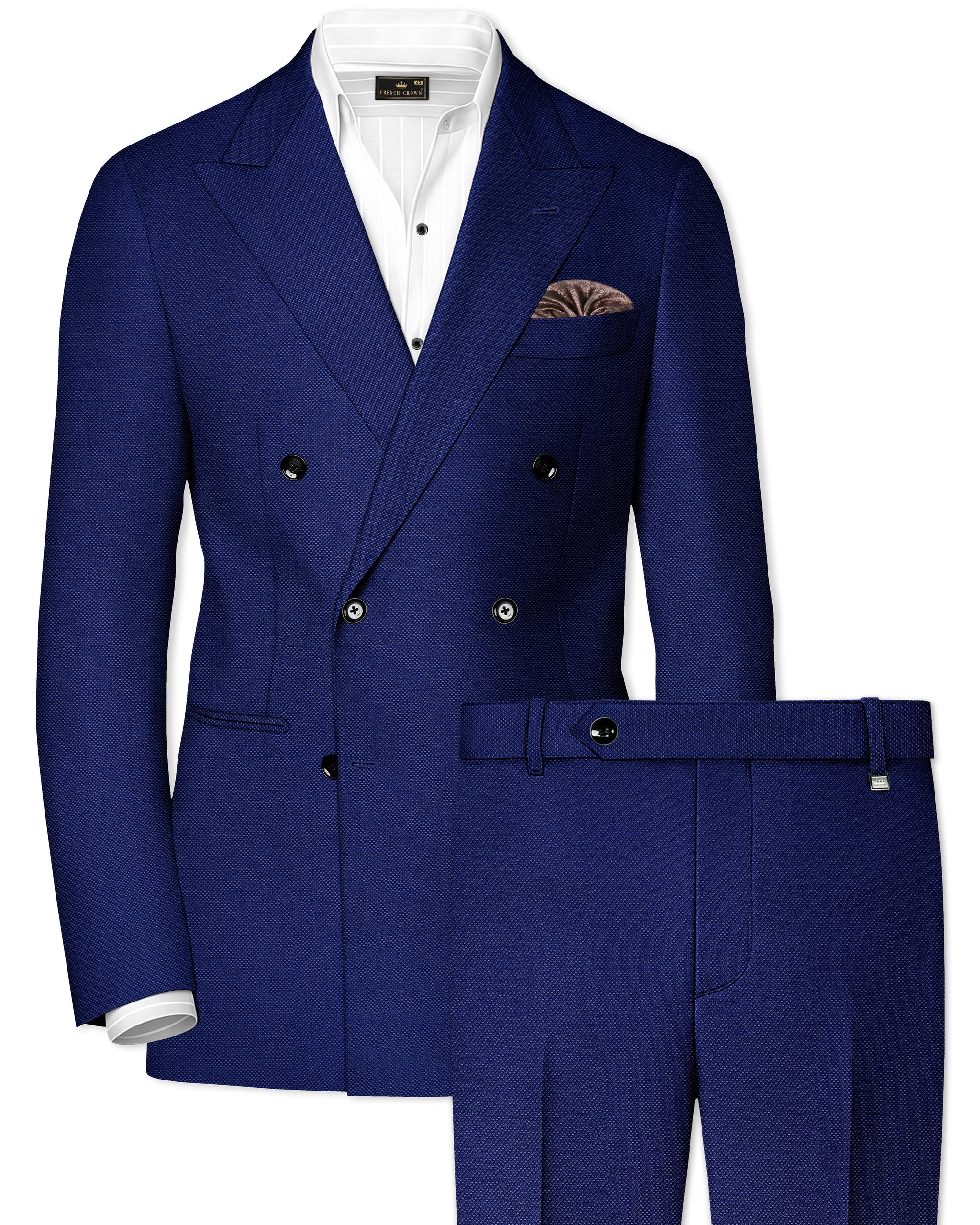 Ebony Clay Navy Blue Textured Premium Terry-Rayon Double-Breasted-Suits ...