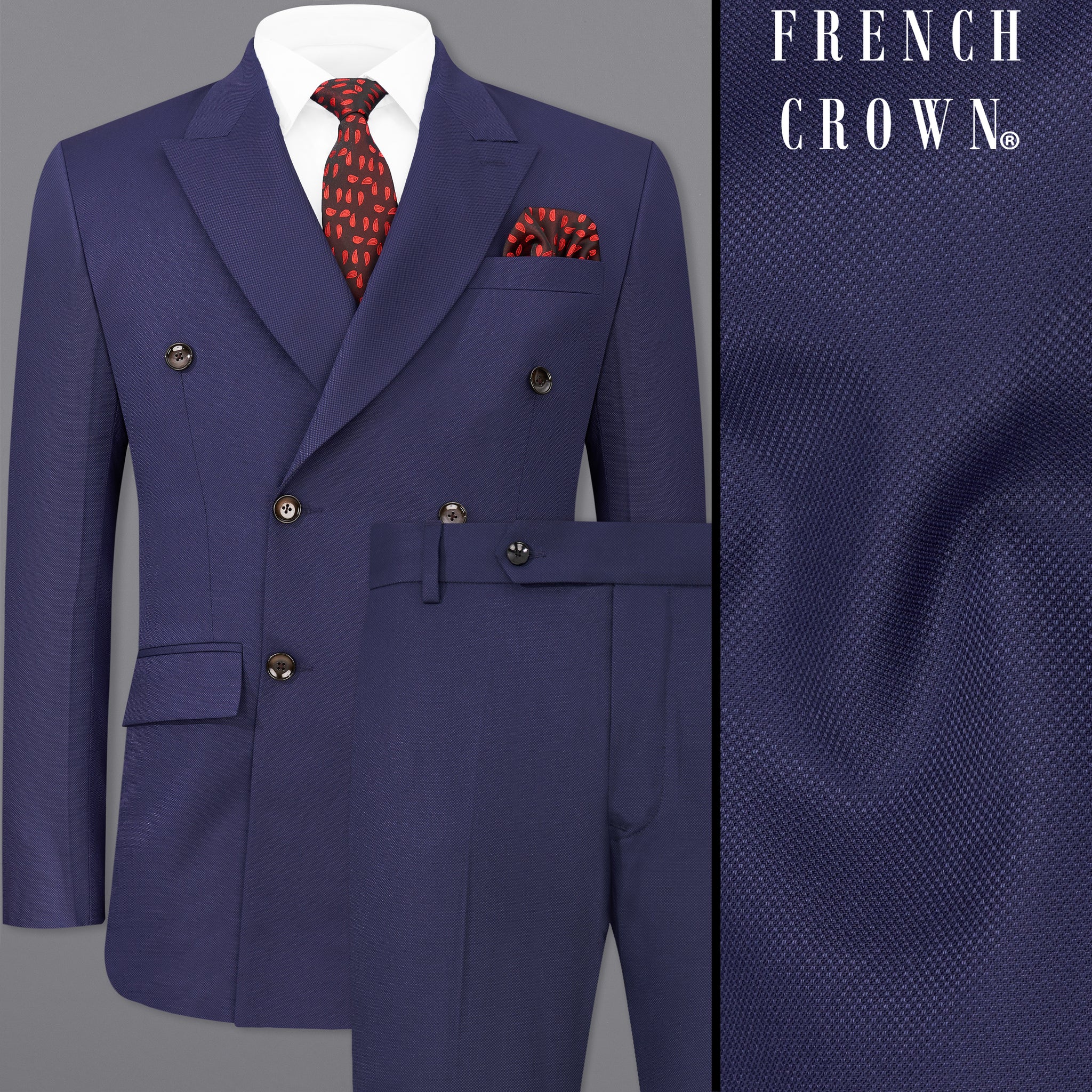 Ebony Clay Navy Blue Textured Premium Terry-Rayon Double-Breasted-Suits ...