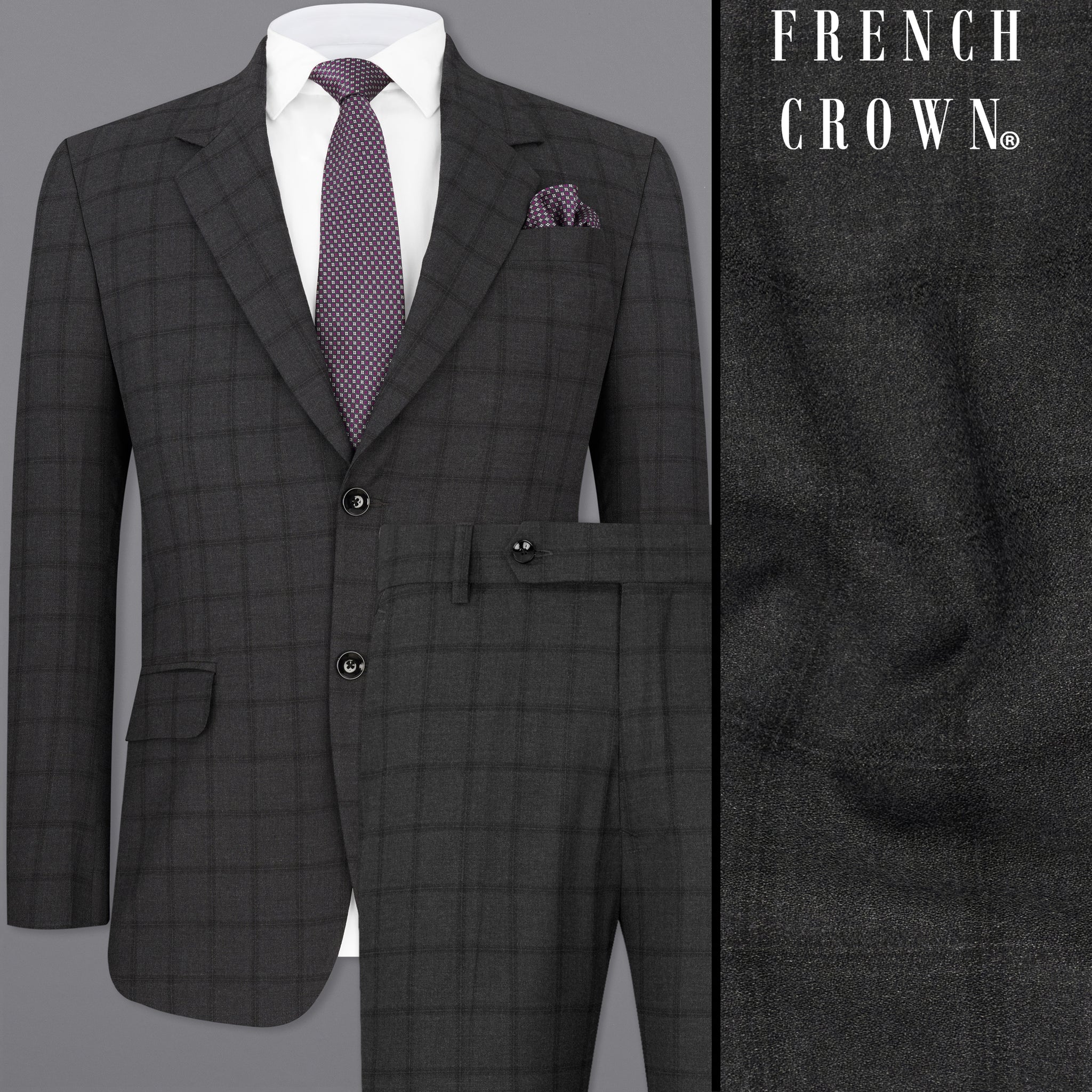 Baltic Black Checks-Plaid Premium Terry-Rayon Single-Breasted-Suits for ...