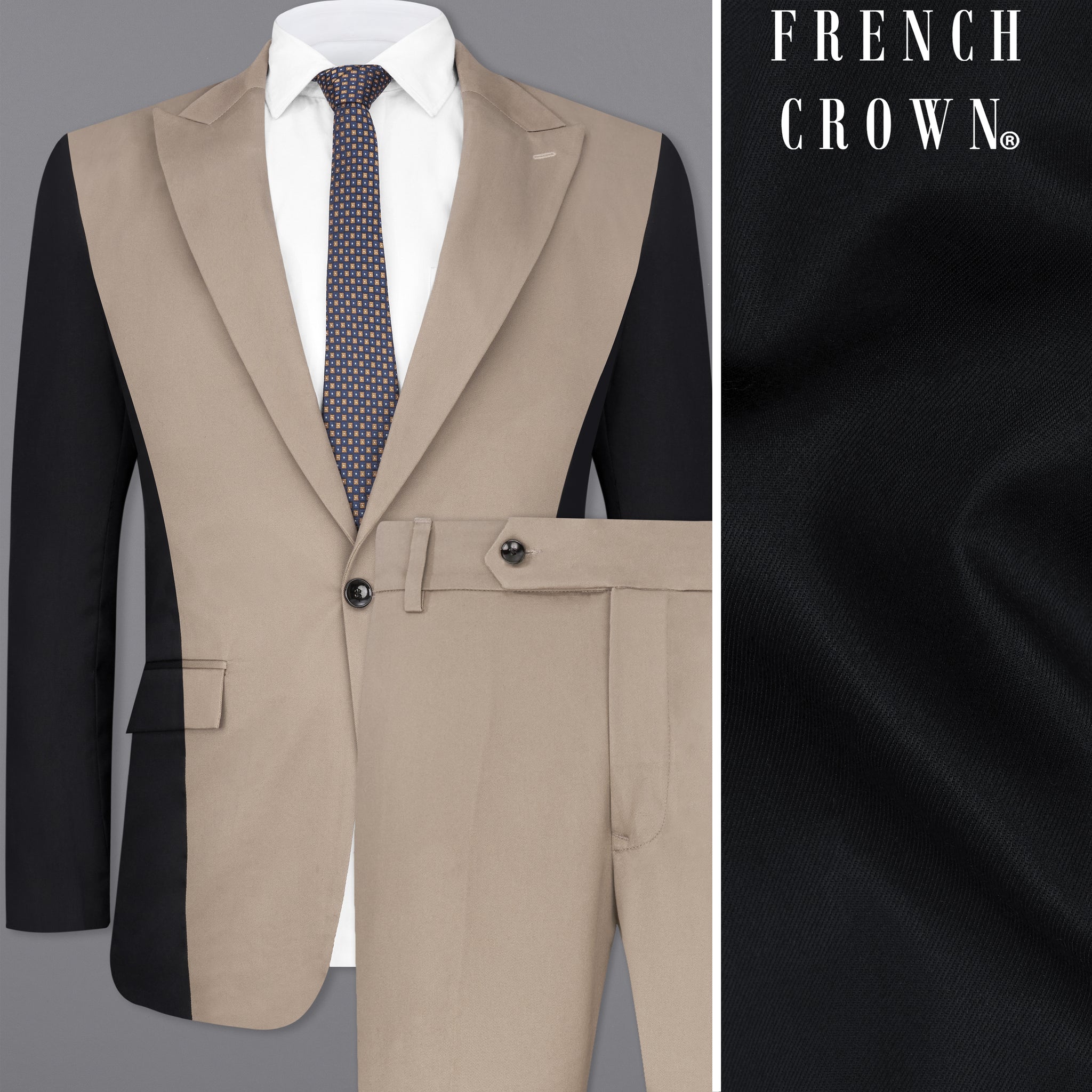 Martini Brown and Black Textured Premium Cotton Single-Breasted-Suits ...
