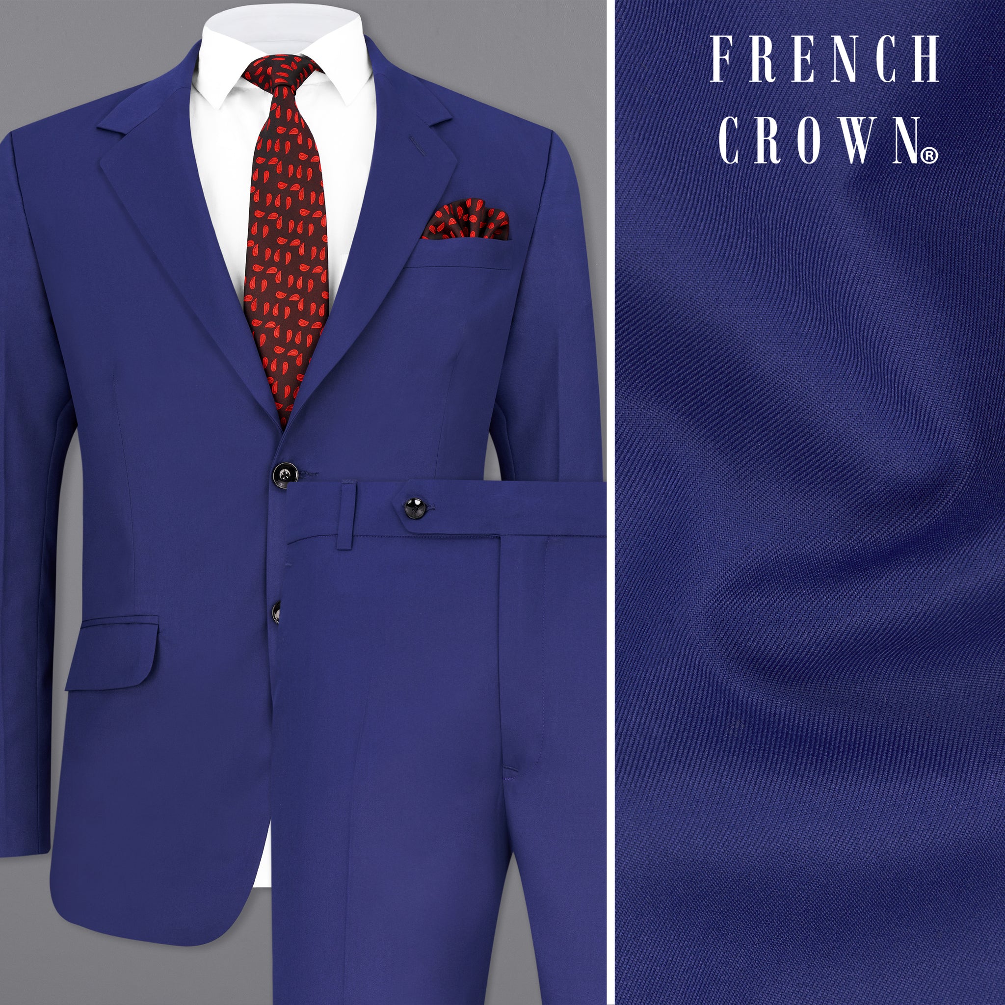 Royal Blue Textured Premium Terry-Rayon Single-Breasted-Suits for Men.