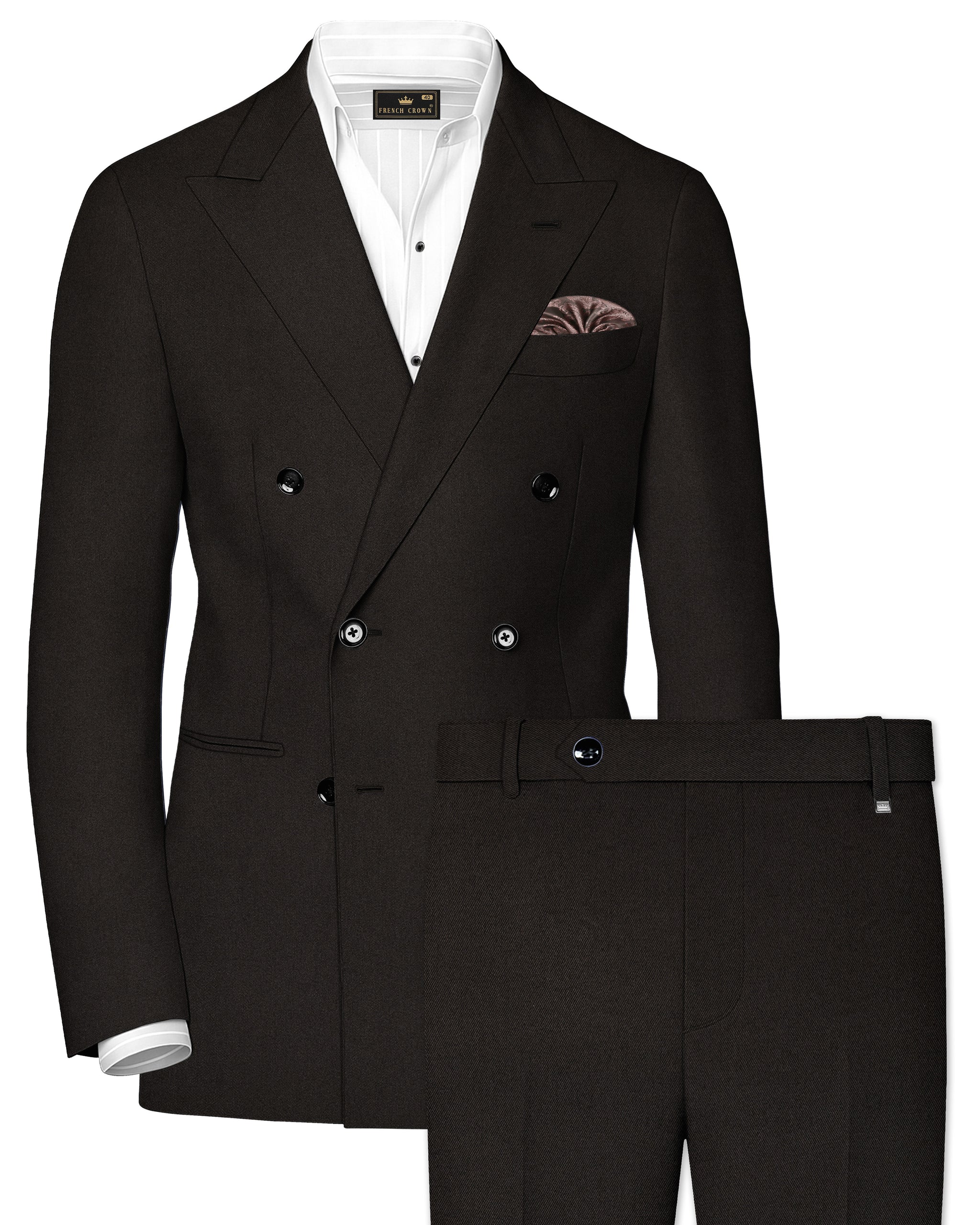 Eclipse Brown Textured Premium Terry-Rayon Double-Breasted-Suits for Men.