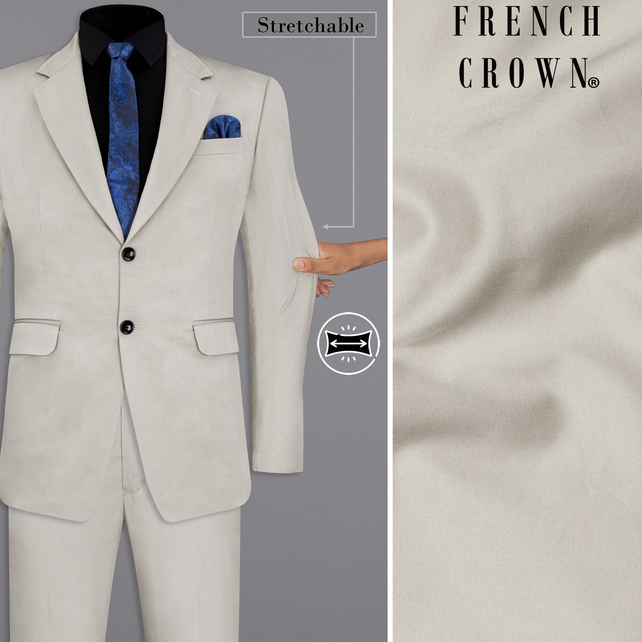 Sisal Cream Plain-Solid Premium Cotton Single Breasted Suits for Men.