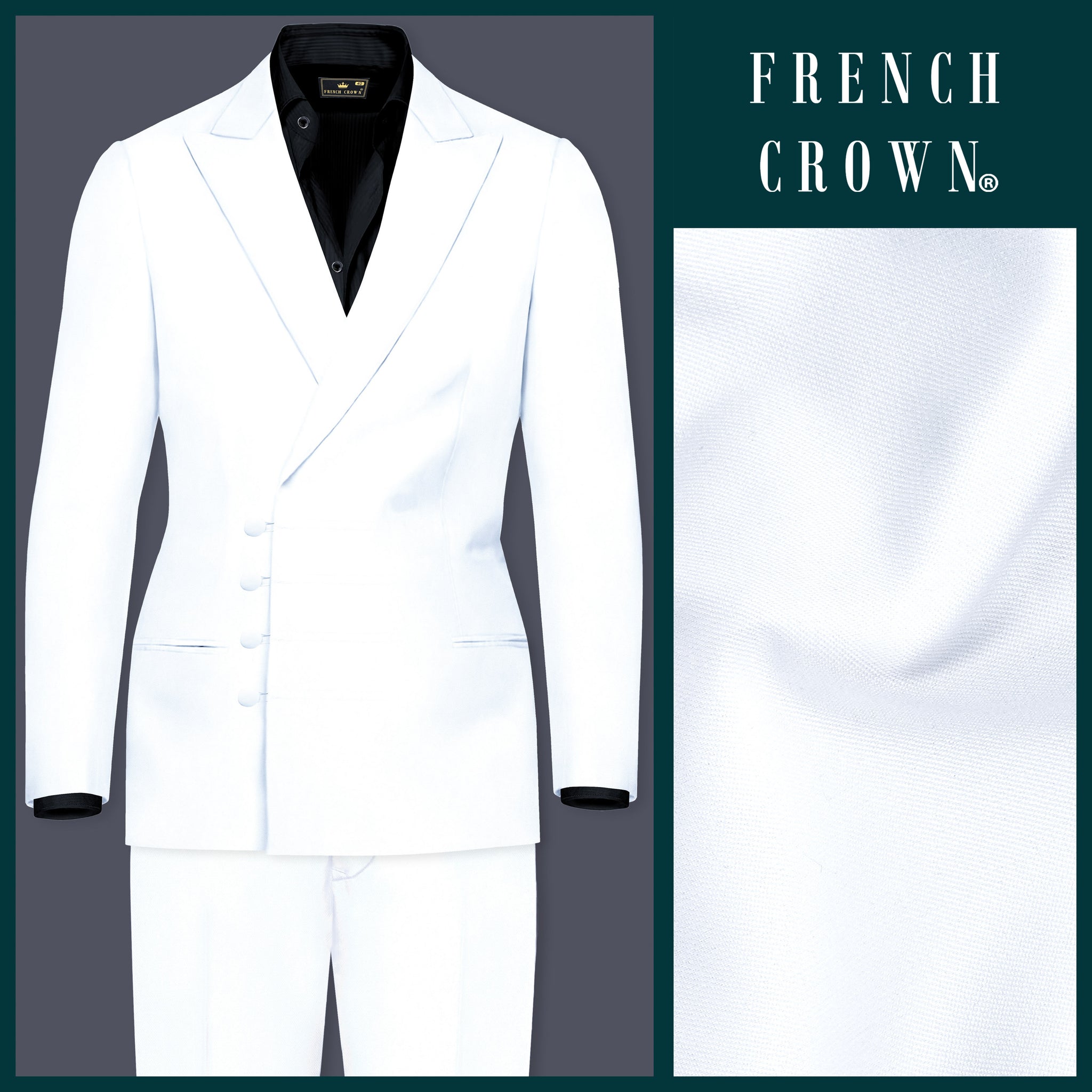 Bright White Plain-Solid Premium Wool-Blend Single Breasted Suits for Men.