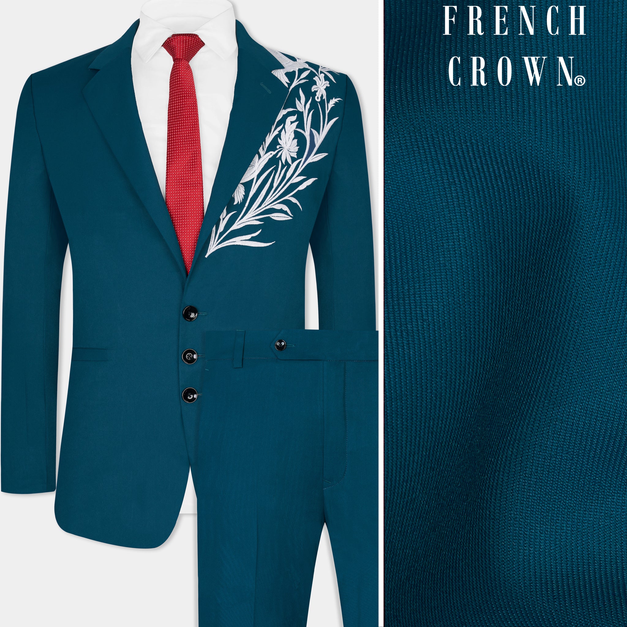 Dell Blue Textured Premium Wool Blend Single Breasted Suits for Men.