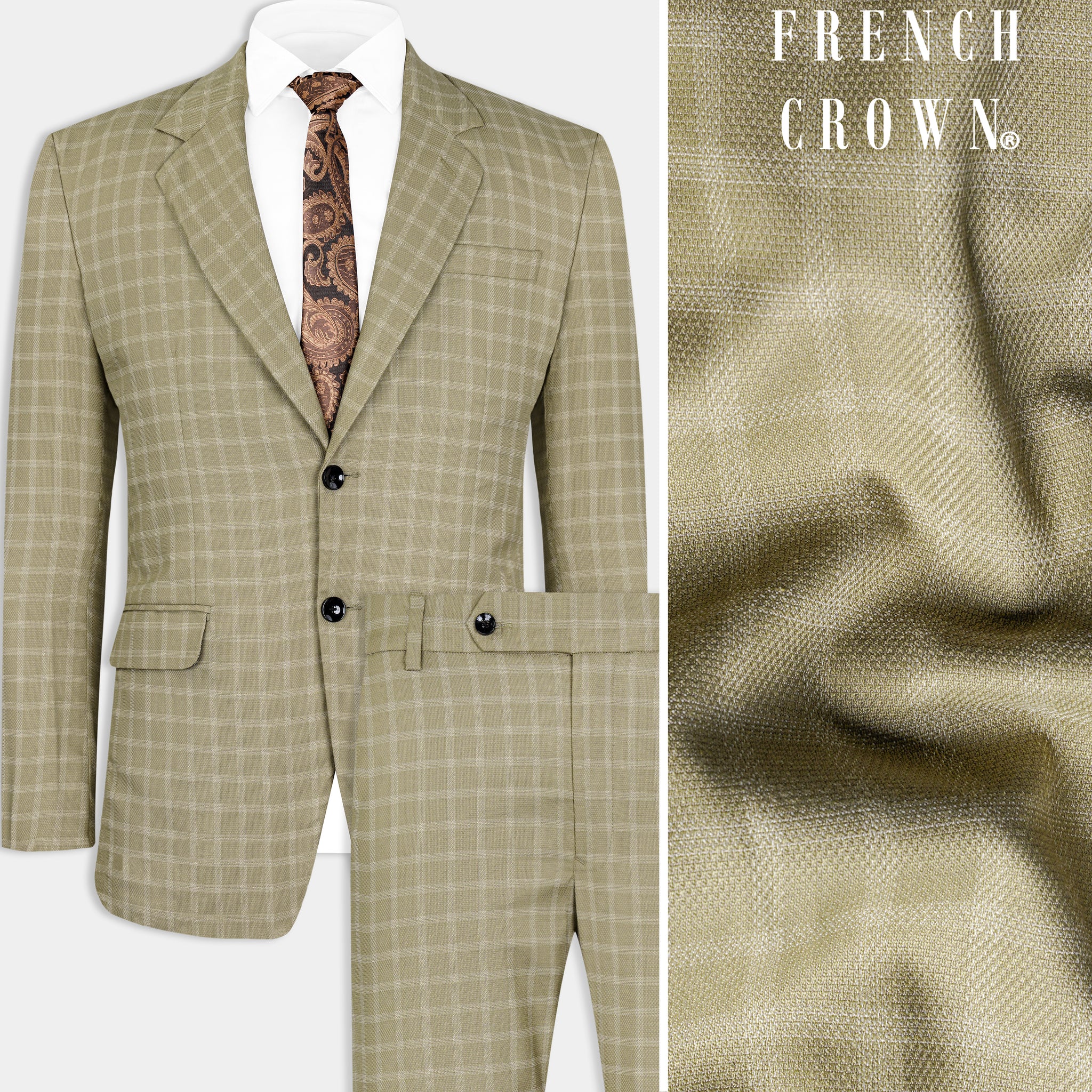 Sandrift Brown Checks-Plaid Premium Wool-Blend Single Breasted Suits ...