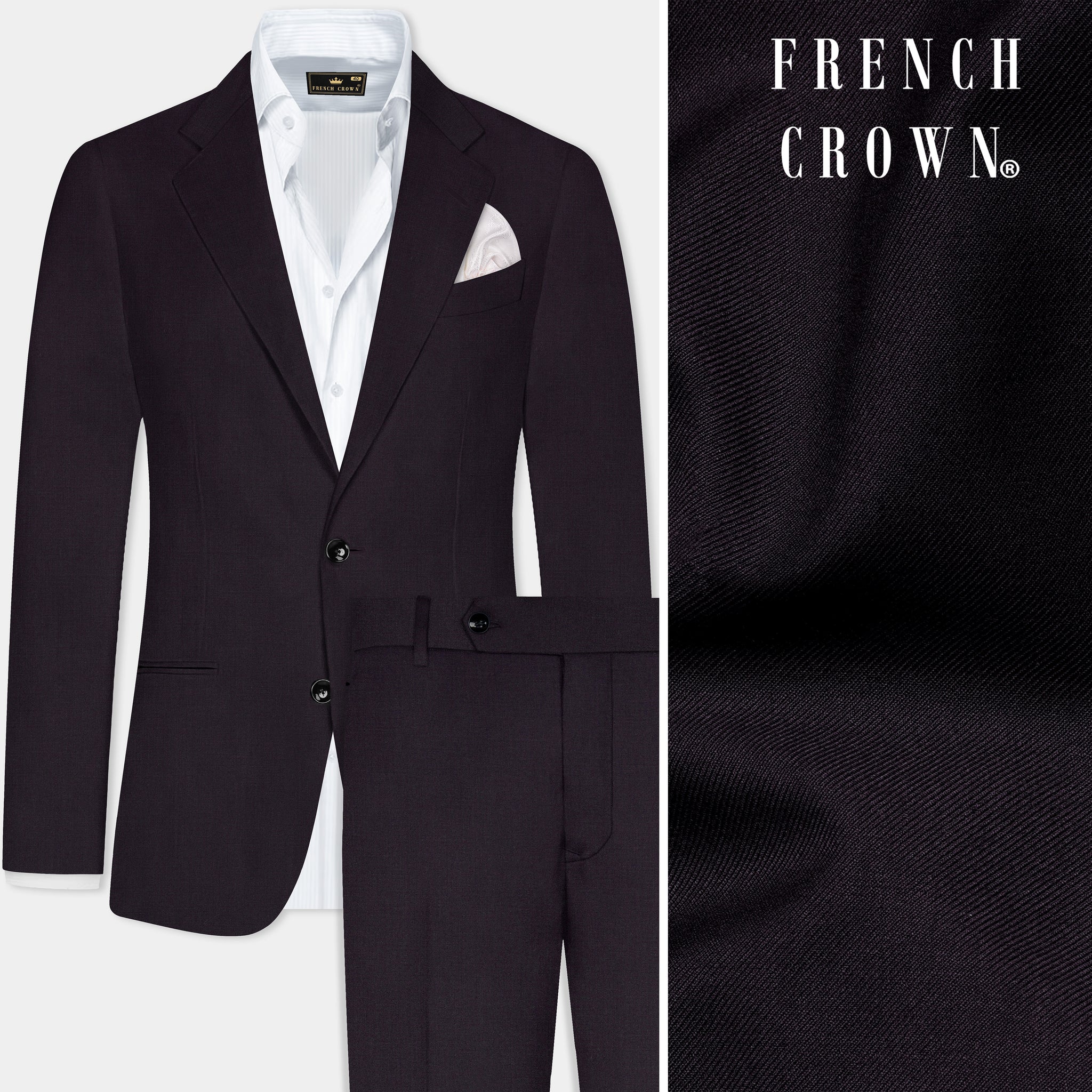 Bluish Plain-Solid Premium Wool-Blend Single Breasted Suits for Men.
