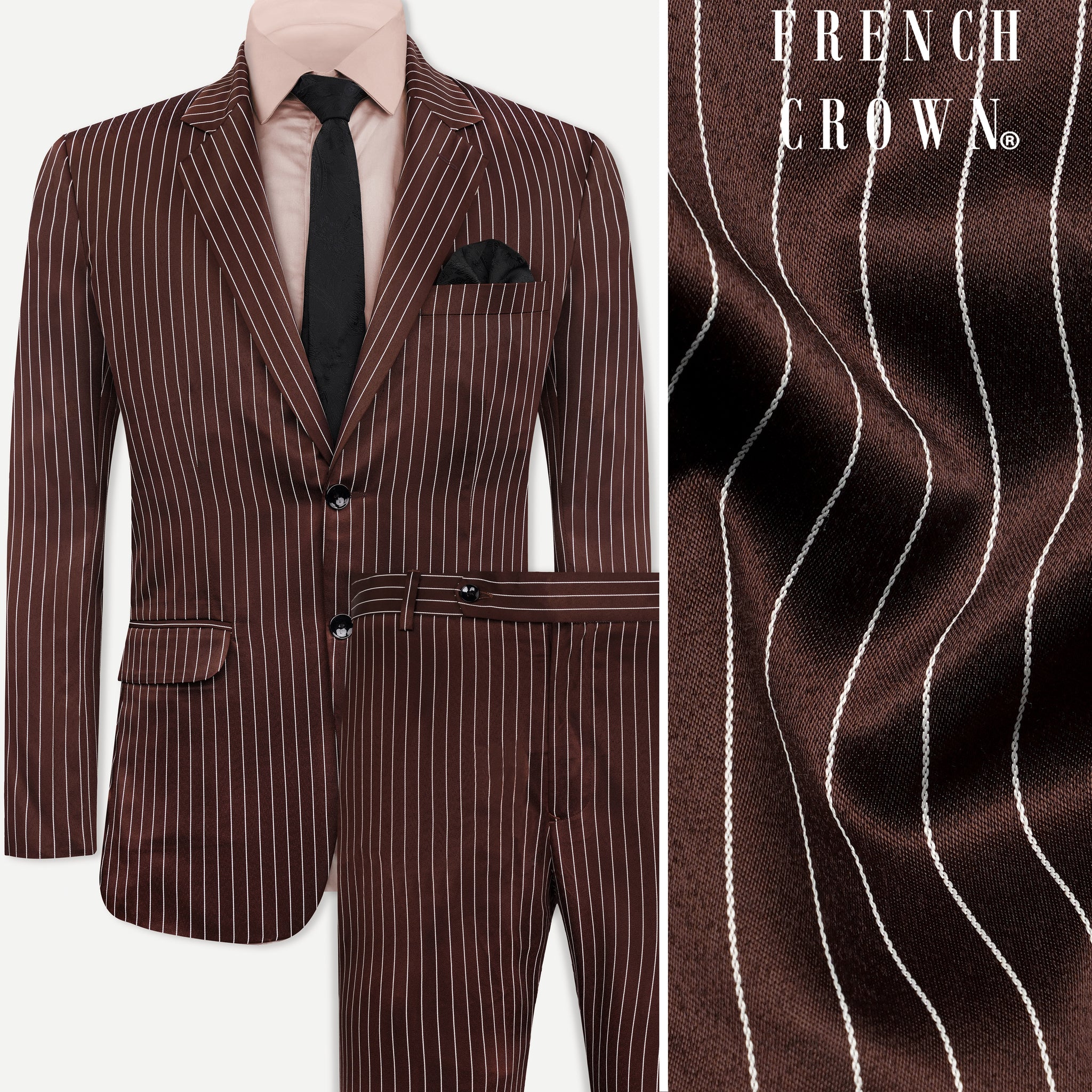 Cork Brown and White Stripes Premium Wool Blend Single Breasted Suits ...