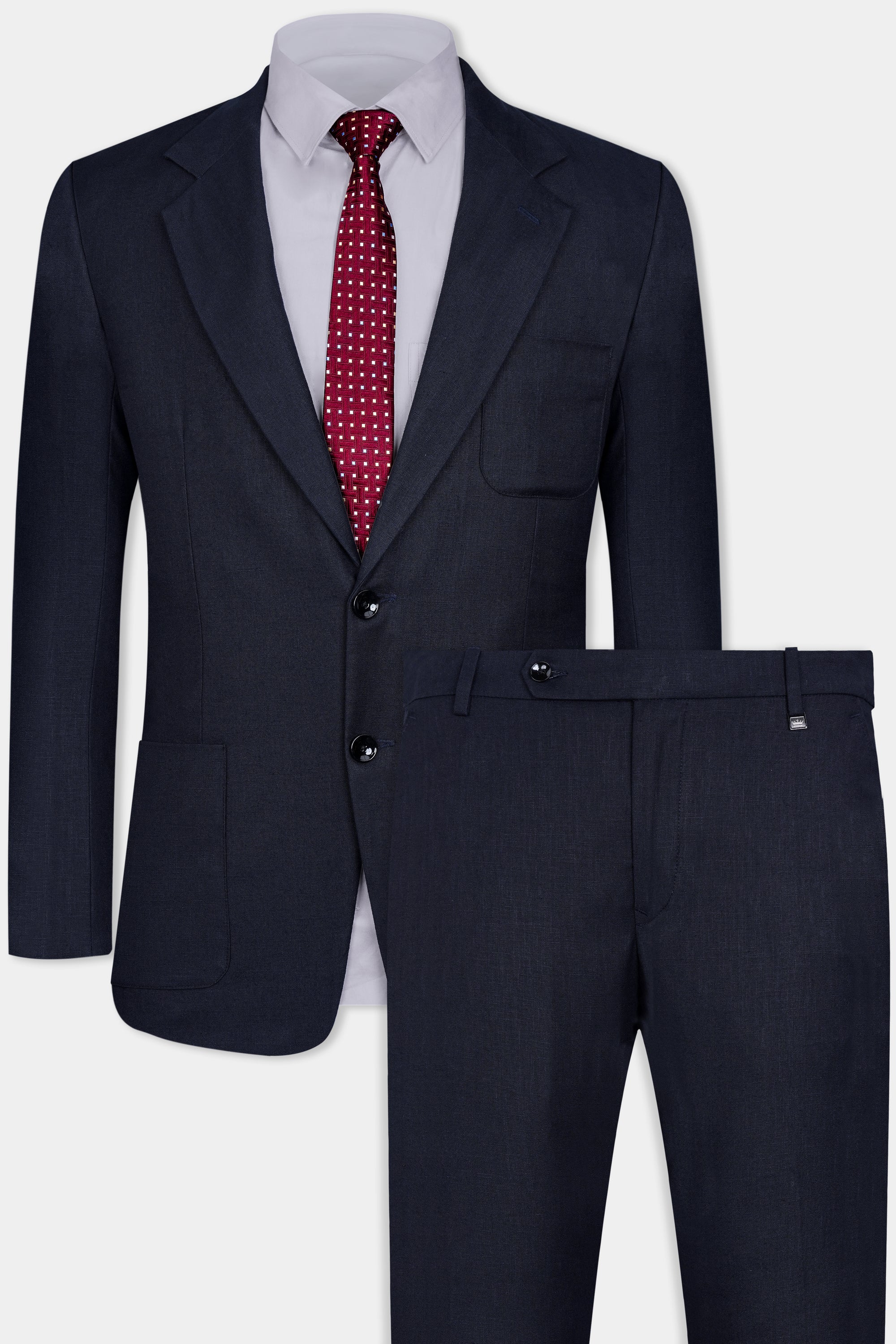 Cinder Blue Textured Premium Cotton Single Breasted Suits for Men.
