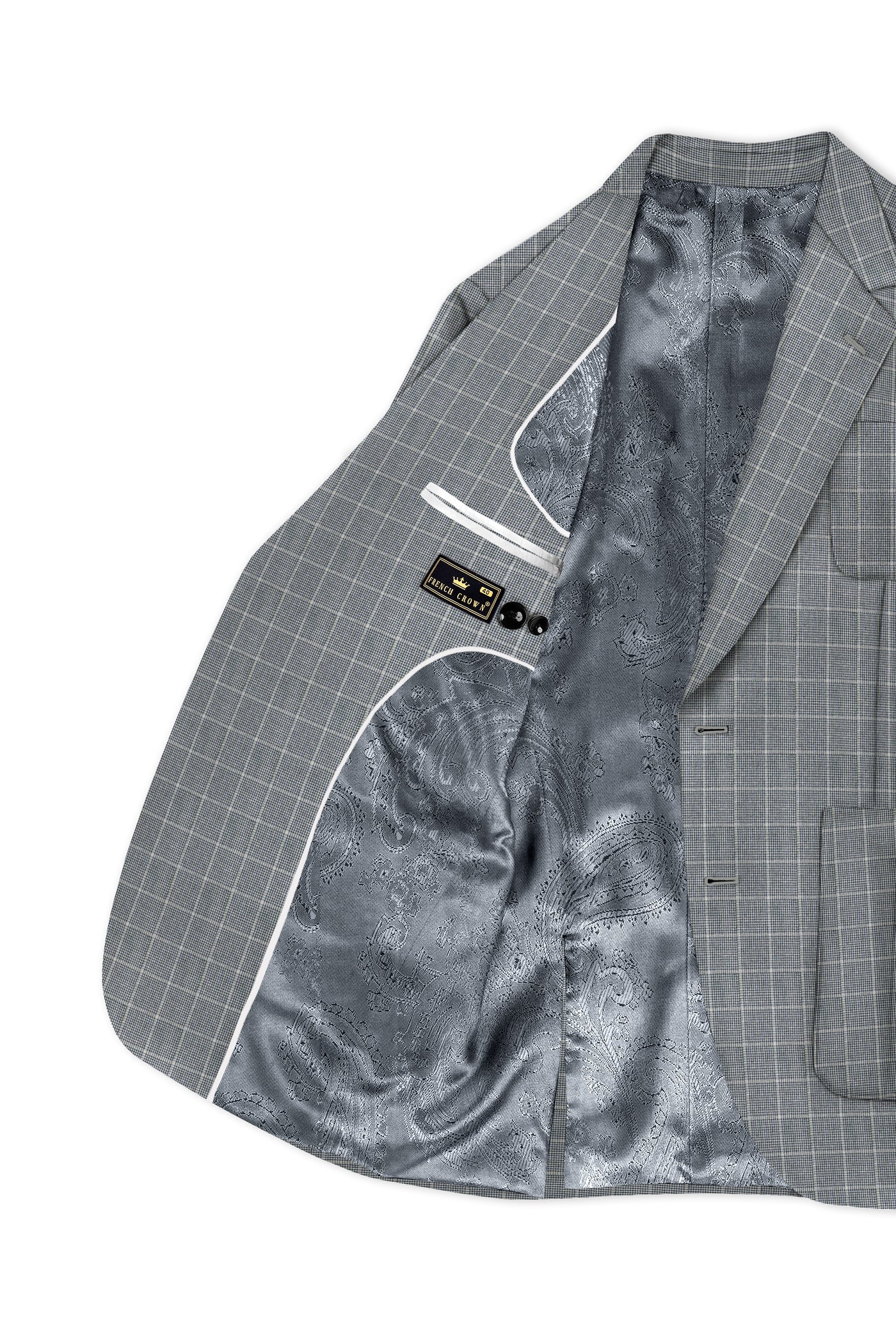Boulder Gray Checks-Plaid Premium Wool Blend Single Breasted Suit For Men.