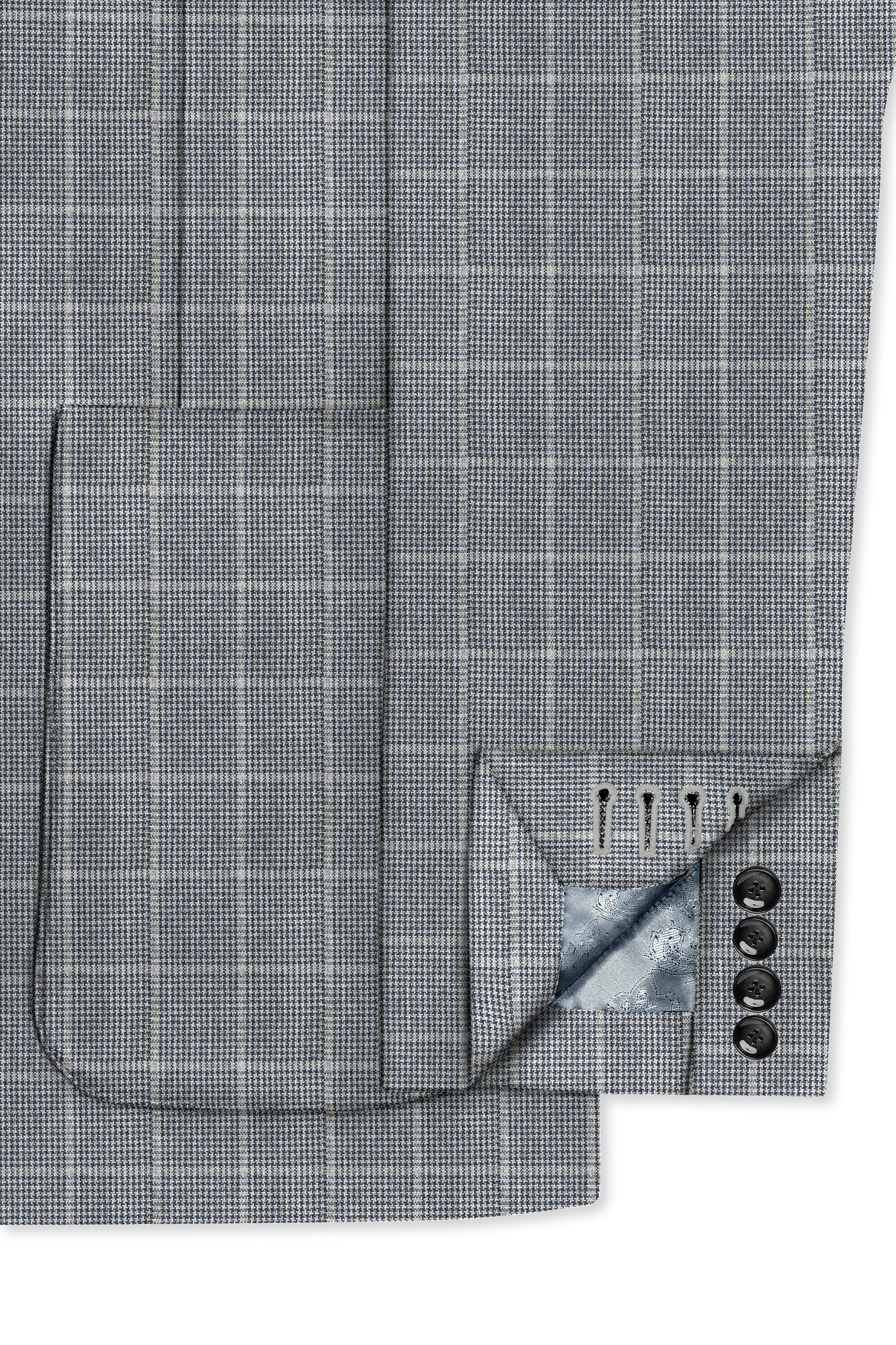 Boulder Gray Checks-Plaid Premium Wool Blend Single Breasted Suit For Men.