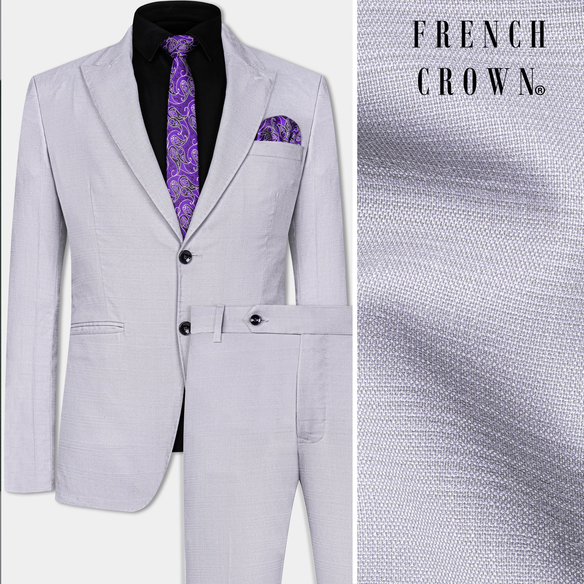 Seed Gray Textured Premium Wool Blend Single Breasted Suit For Men.