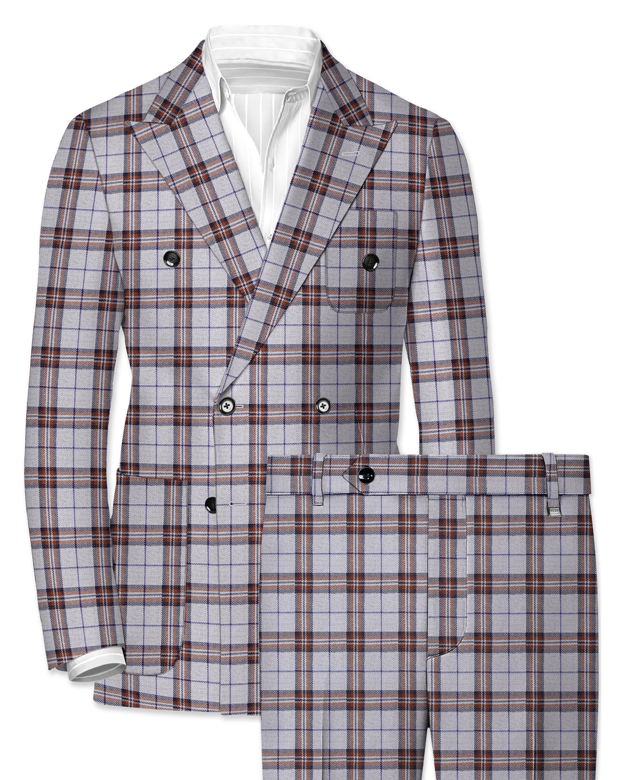 Cadet Grey with Maroon and Blue Plaid Premium Tweed Double Breasted ...
