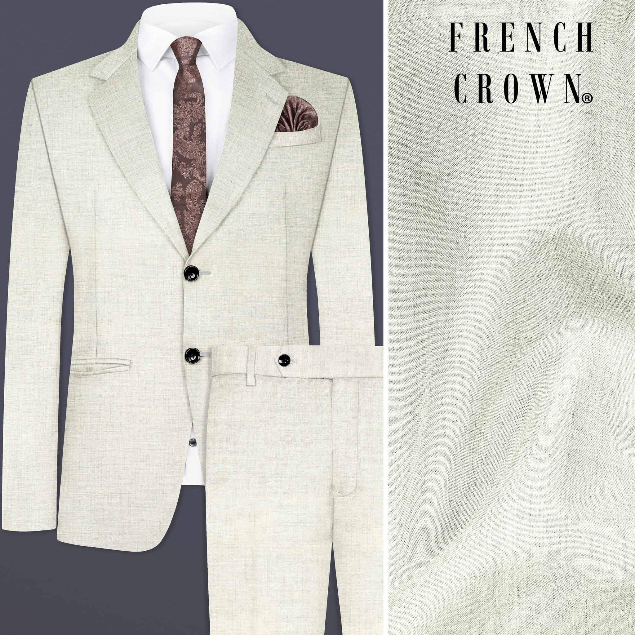 Spanish Gray Textured Premium Wool Blend Single Breasted Suit For Men.