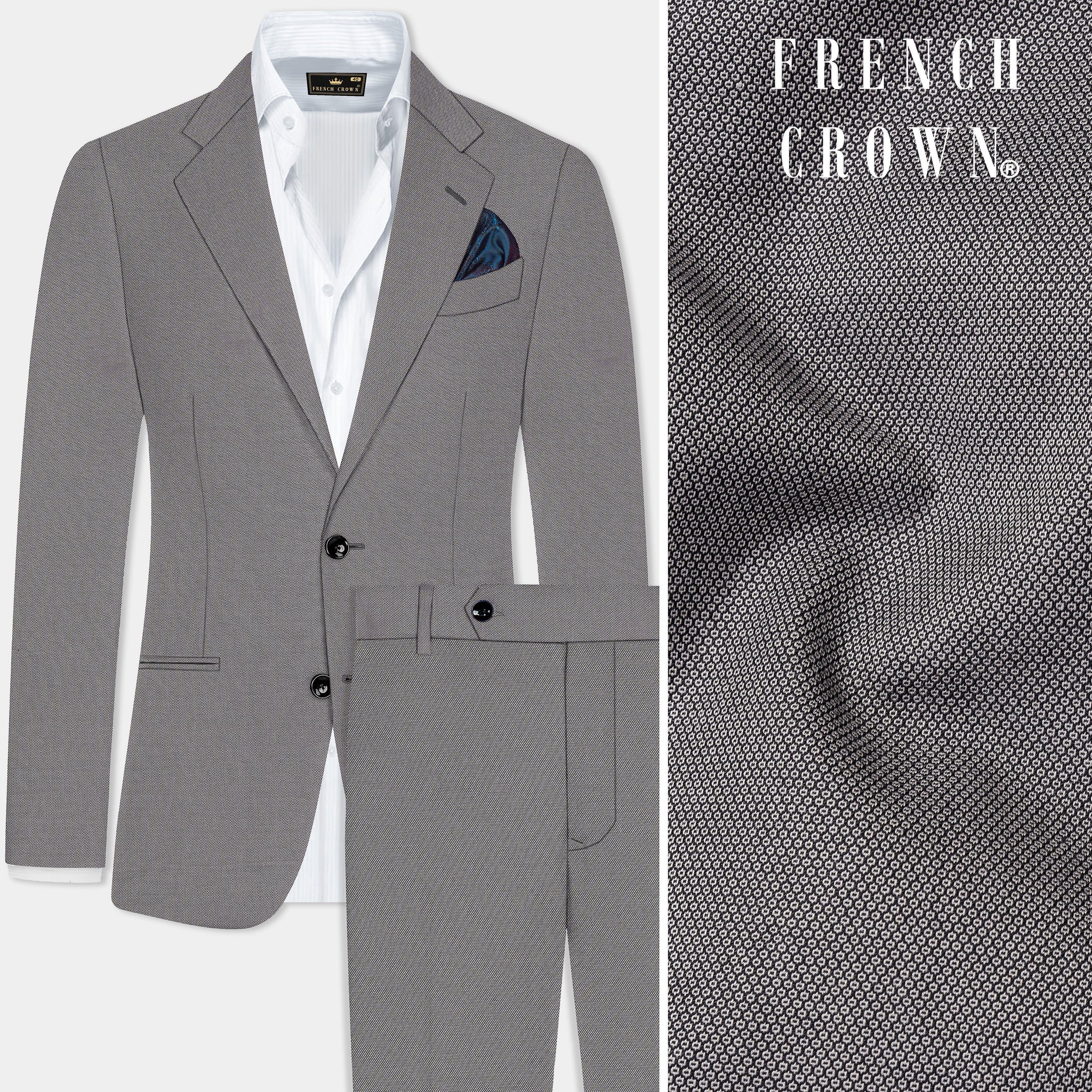 Vampire Gray Textured Premium Wool Blend Single Breasted Suit For Men.