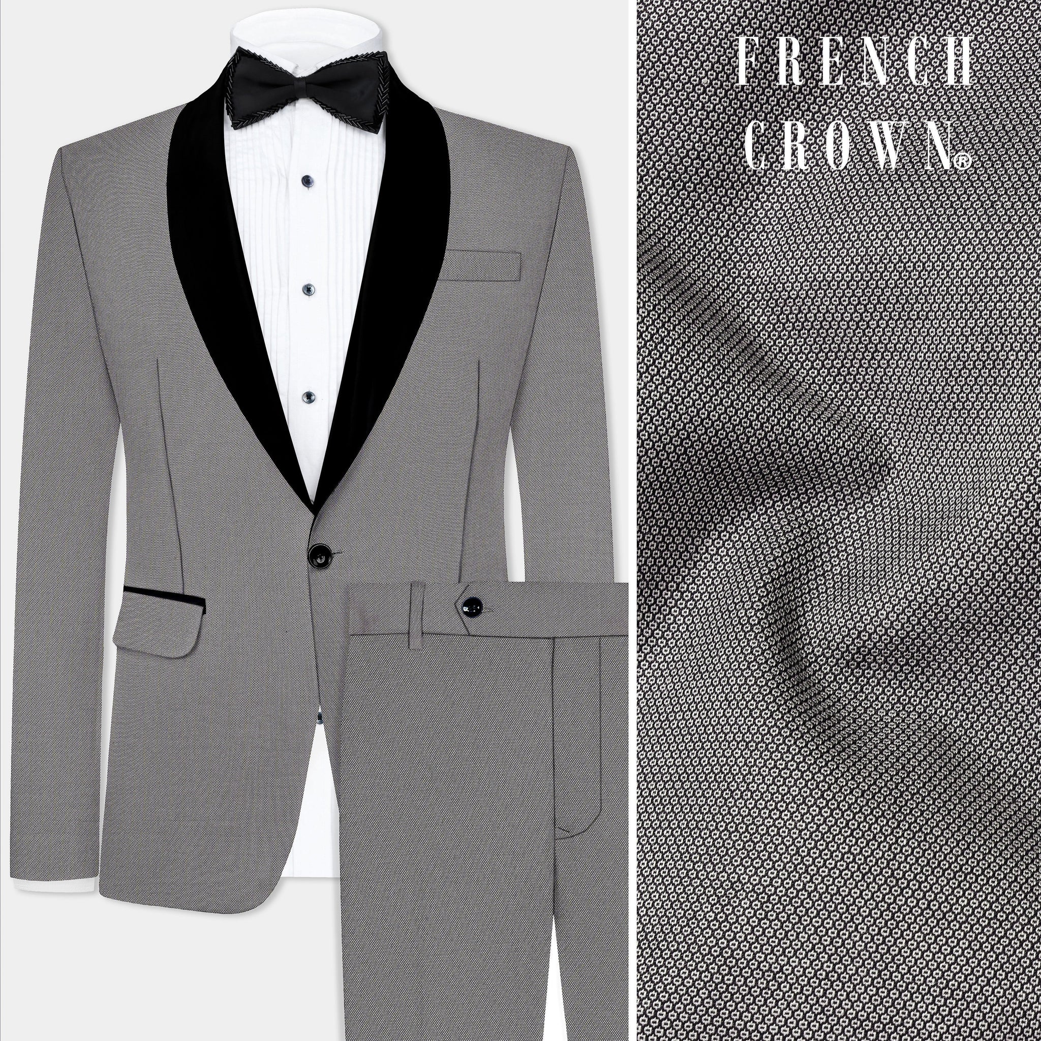 Vampire Gray Textured Premium Wool Blend Tuxedo-Suit for Men.
