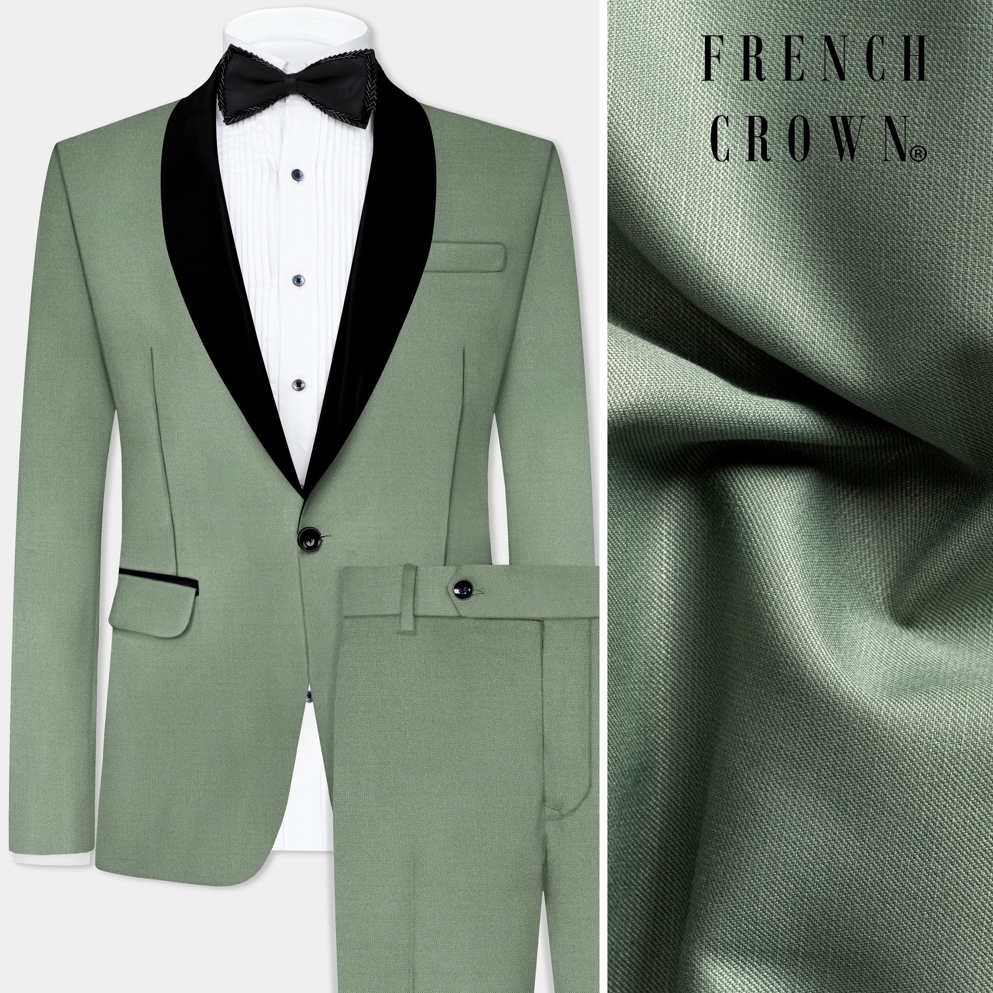 Spanish Green Solid Premium Wool Blend Tuxedo-Suit for Men.