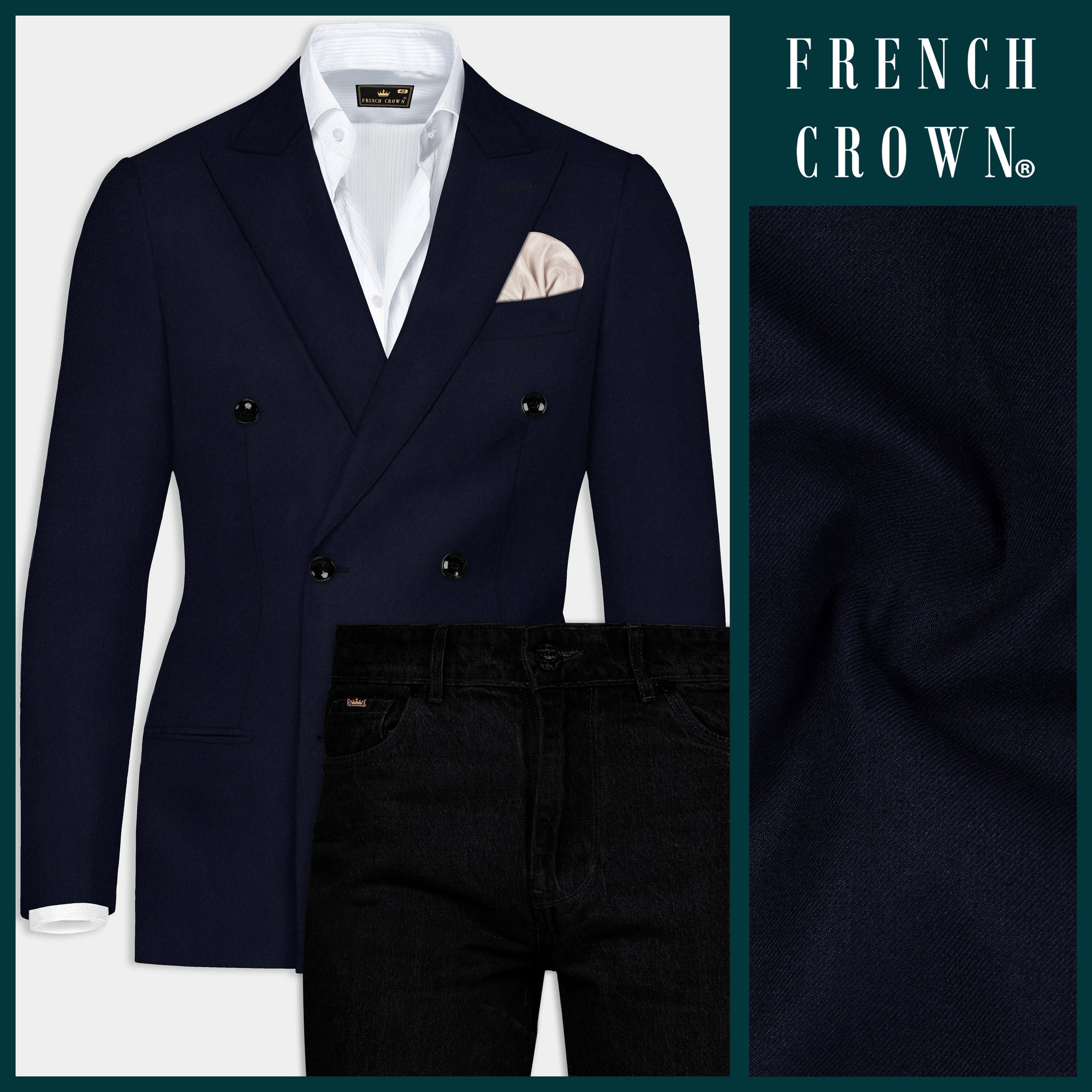 Tealish Blue Solid Premium Wool Blend Double Breasted Suit For Men.