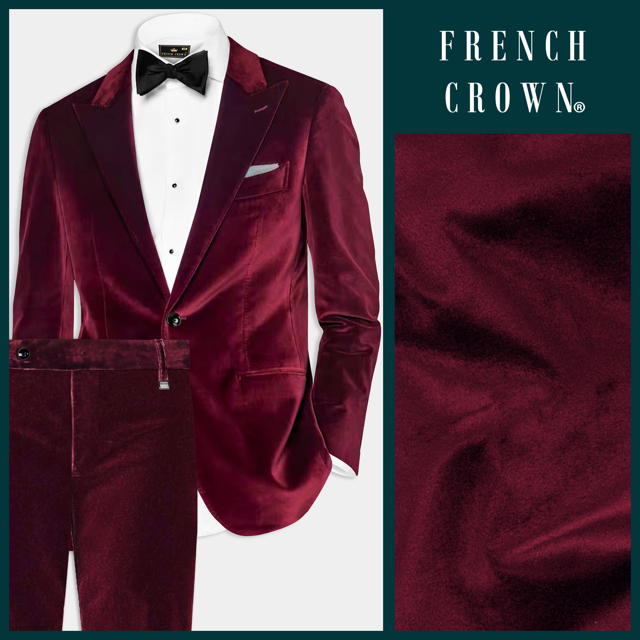 Crimson Opulence-Aubergine Red Textured Premium Velvet Single Breasted ...